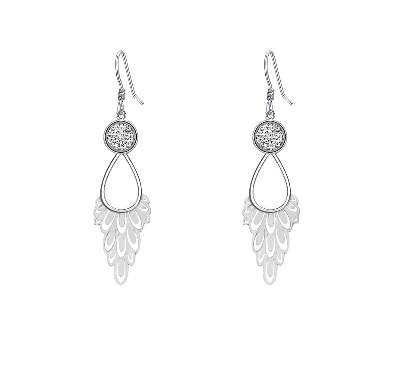White gold plated 925 Sterling Silver Bohemia Chandelier Filigree Dangle &Drop Earrings for women 1.9Inches long