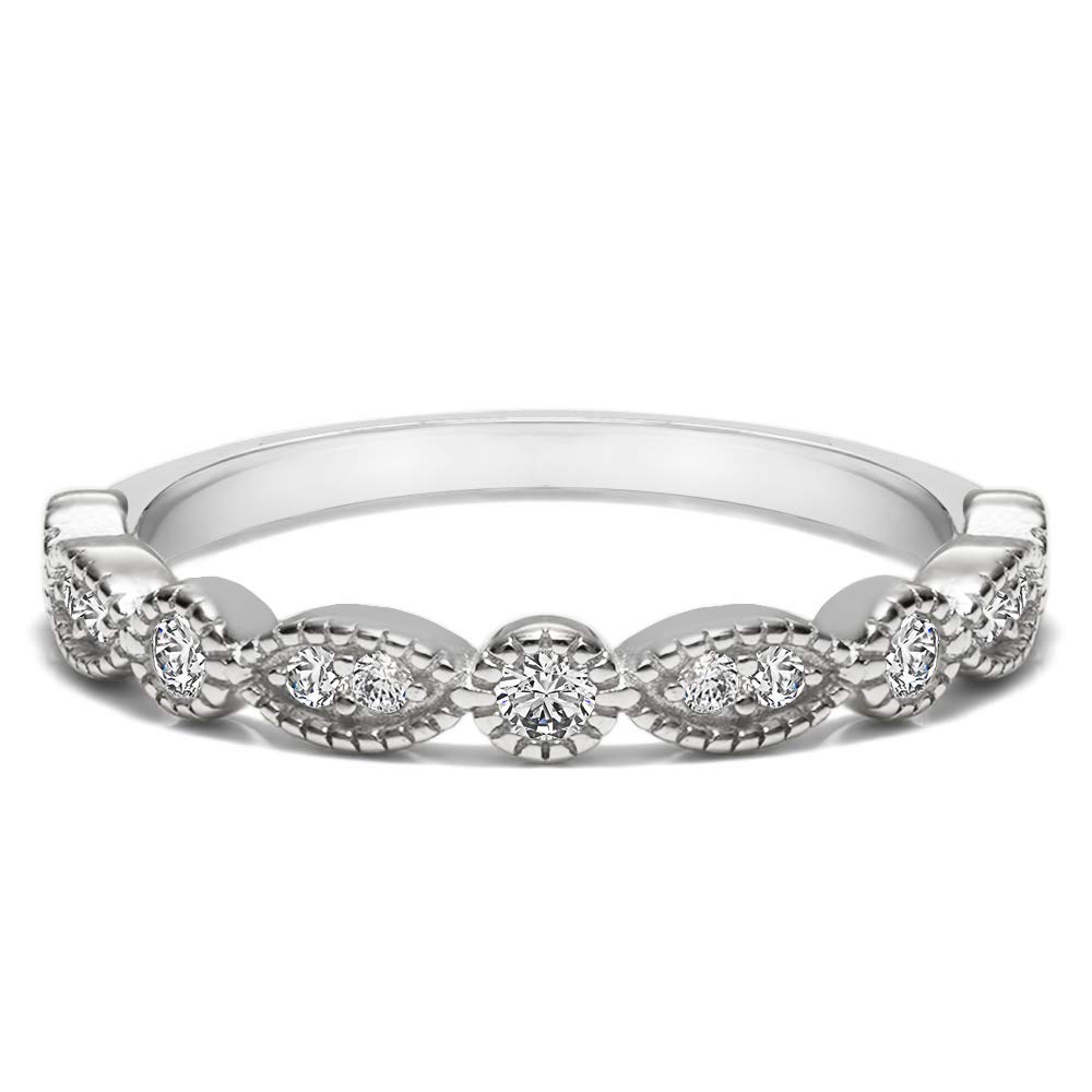 TwoBirch 18k White Gold Microplated Art Deco Floral Design Duo Bridal Ring Set Engagement Ring and Wedding Band with Cubic Zirconia (SET (2 RINGS), Size 7)