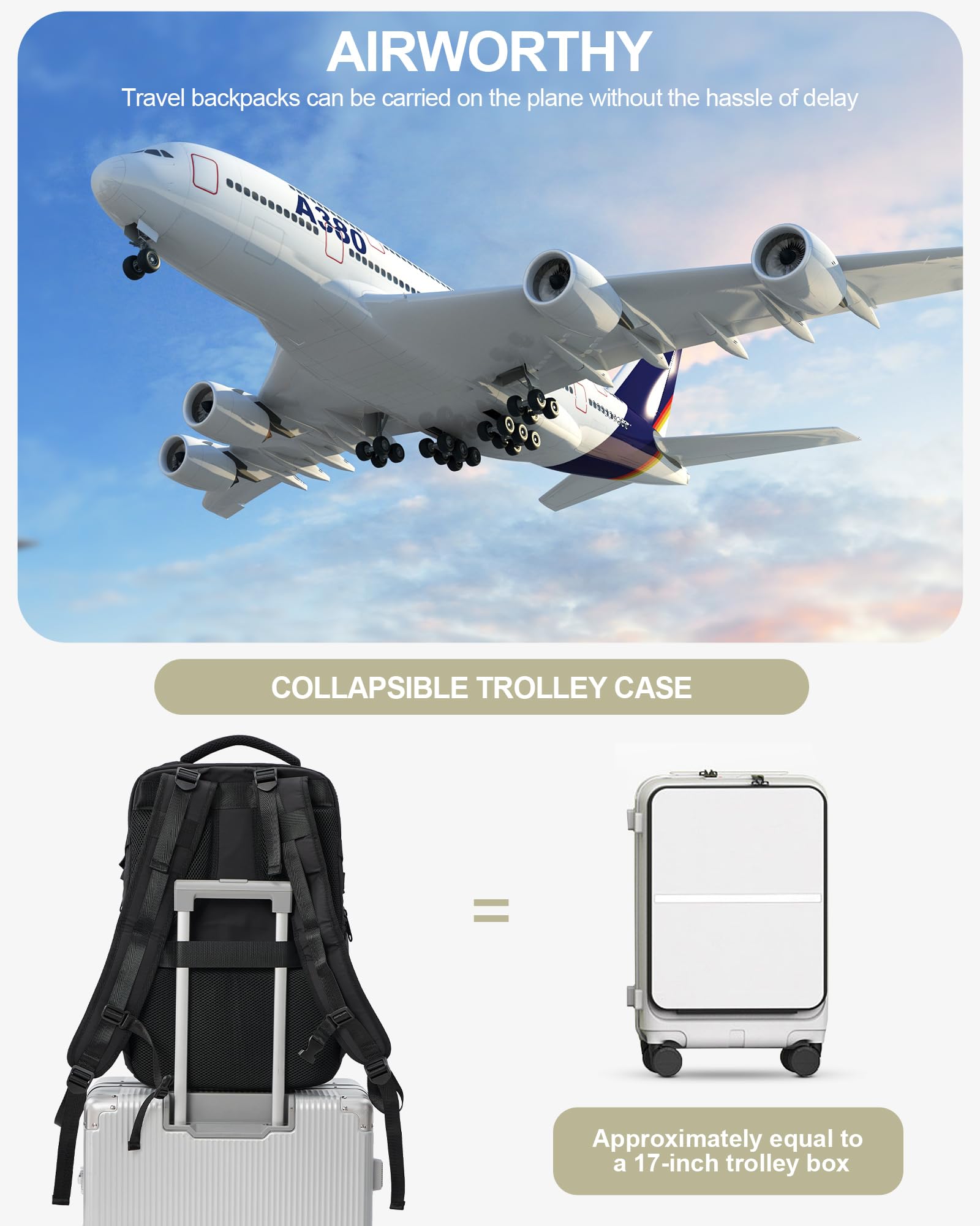 suwasp Large Travel Backpack for Women Men Airline Approved Carry On personal item Backpack bag frontier airlines personal item bag Flight Approved Luggage Backpack shoe