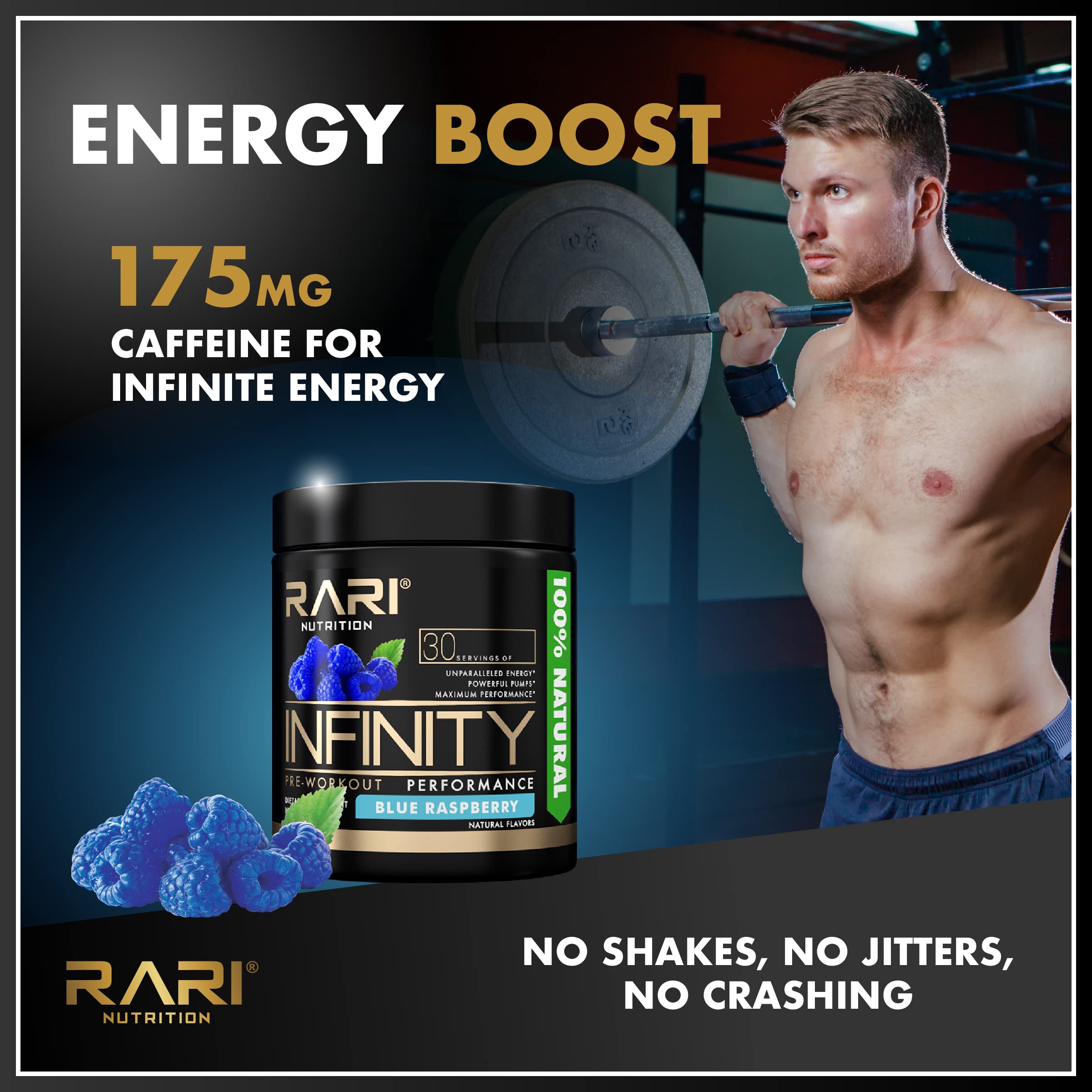 RARI Nutrition Infinity Pre Workout Performance - Pre workout for Women and Men, High-Performance Energy Powder - 30 Servings - Sour Gummy Worm