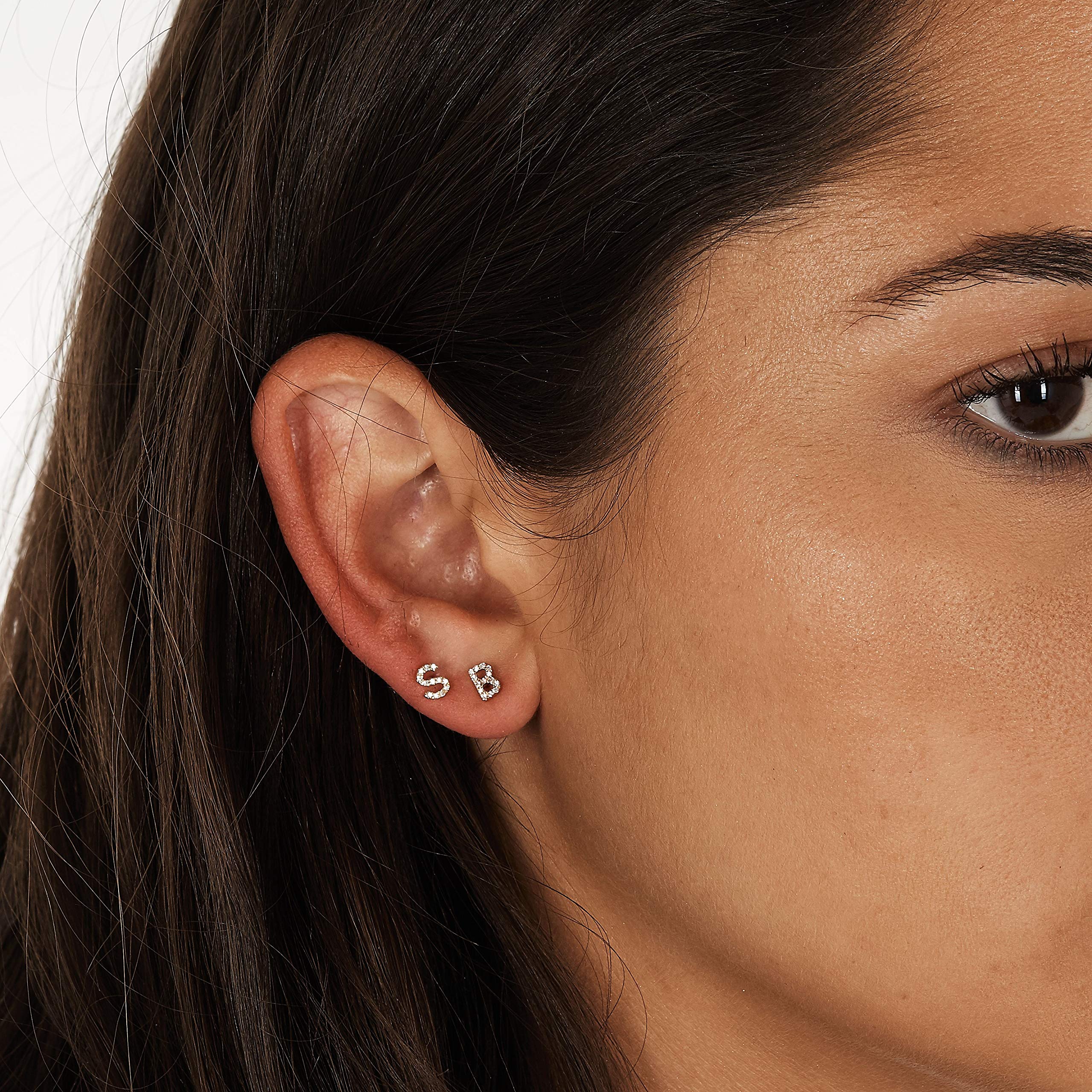 Social Value 14K Solid Yellow Gold Natural Diamond Small 'J' Initial SINGLE Stud Earring (Half Pair)