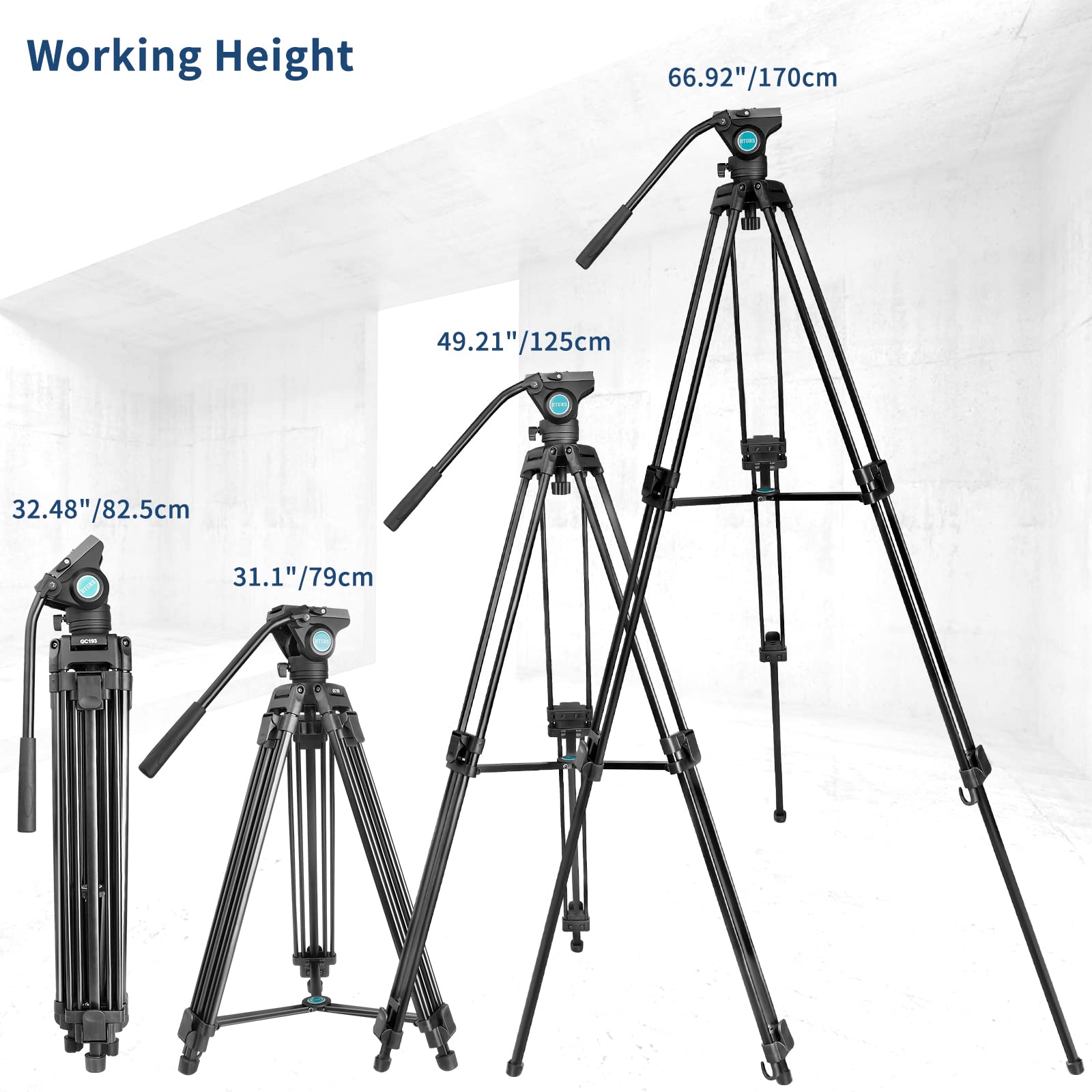 Tripod for Professional Cameras, HTURS 67 Inch Heavy Duty Tripod, with 360 Degree Fluid Head & Mid-Level Spreader, Complete Tripod Units with Travel Bag, 22LB Load Capacity
