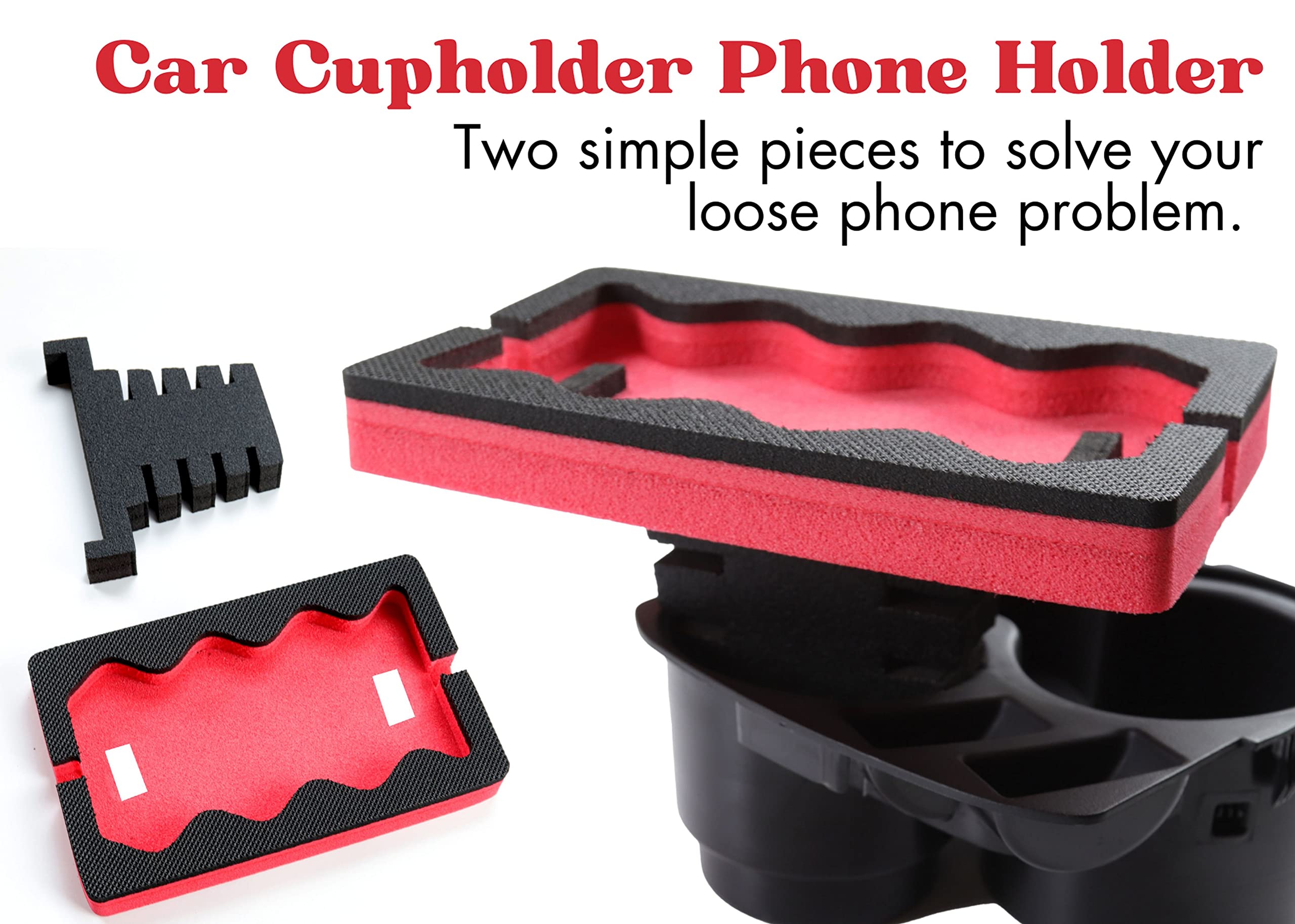 Polar Whale Car Phone Holder and Storage Tray Cup Insert Modern Style Universal Expander Extender Holds Small Items Organizer Red and Black High Density Foam