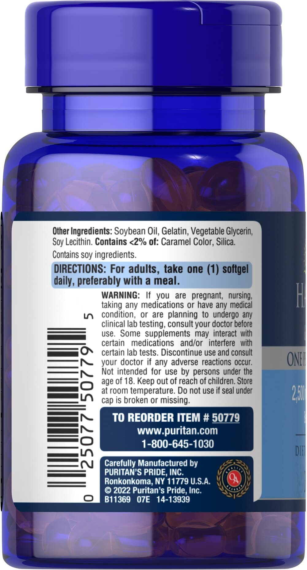 Puritan's Pride Hair, Skin & Nails One Per Day Formula-30 Softgels