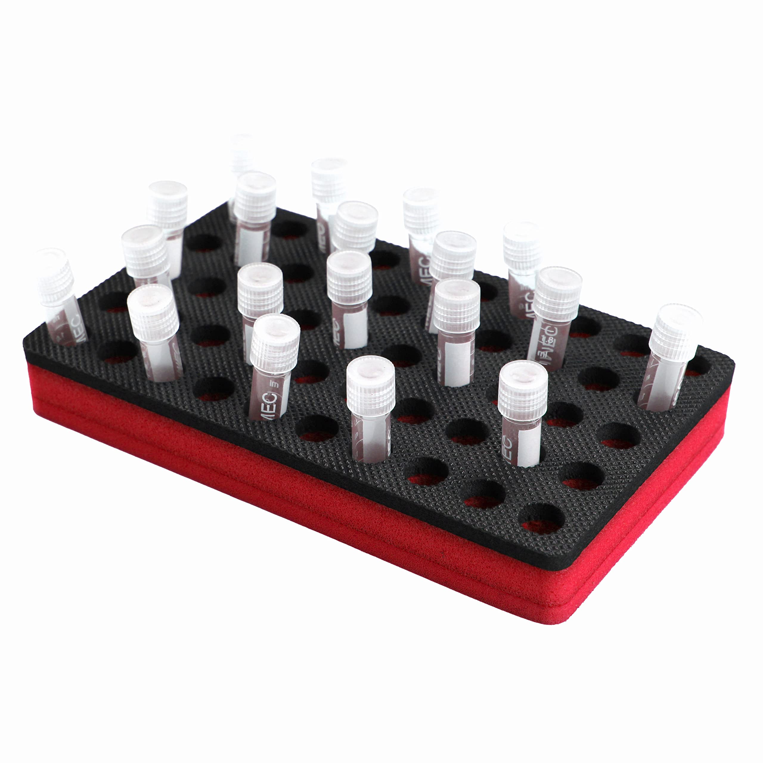 Polar Whale Cryogenic Vial Rack Durable Red and Black Foam Storage Holder Organizer Stand Transport Holds 50 Vials Fits up to 13mm Diameter