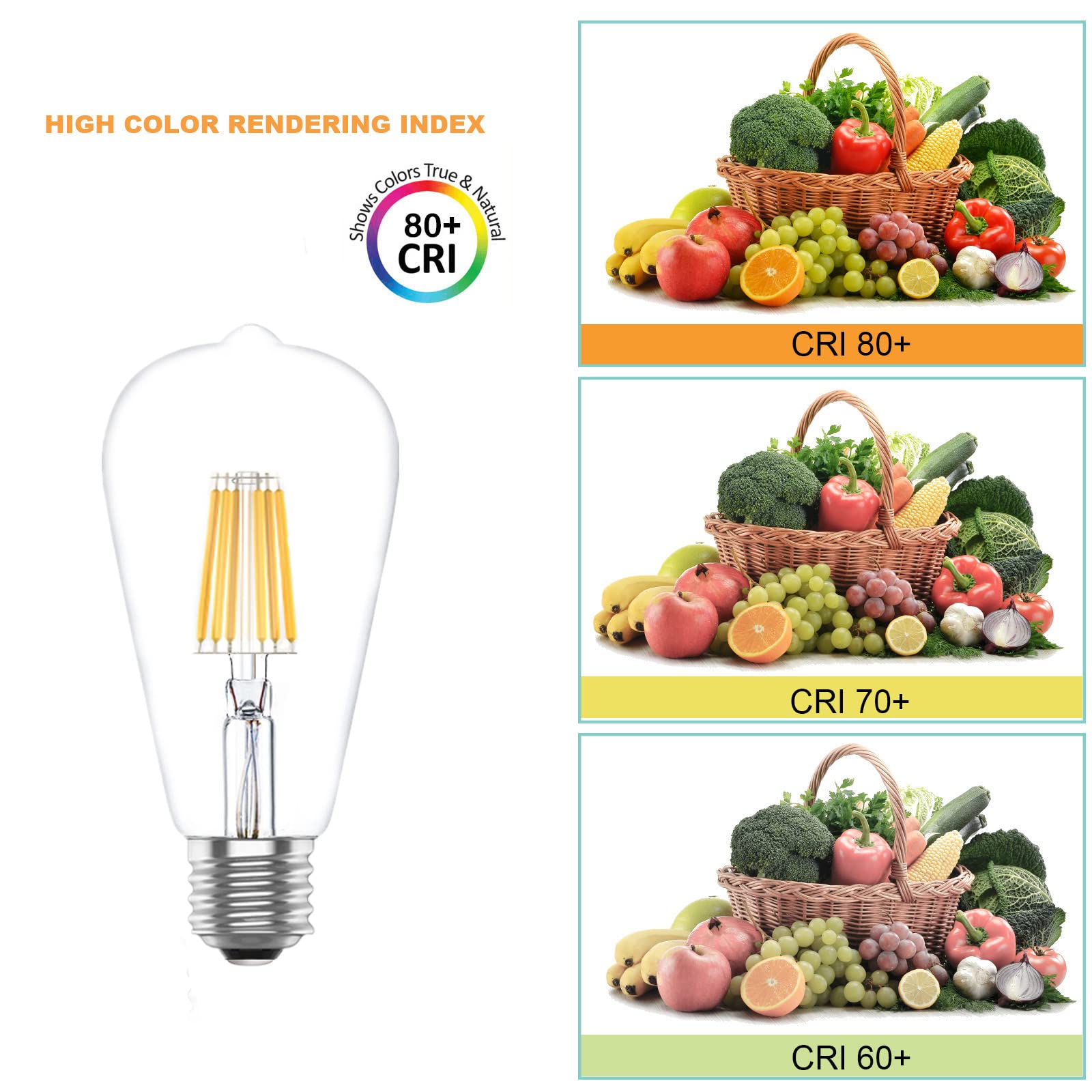 Vintage LED Light Bulbs,E26 Edison Filament,6W,60 Watts Equivalent,Soft White 2700K,2 Packs