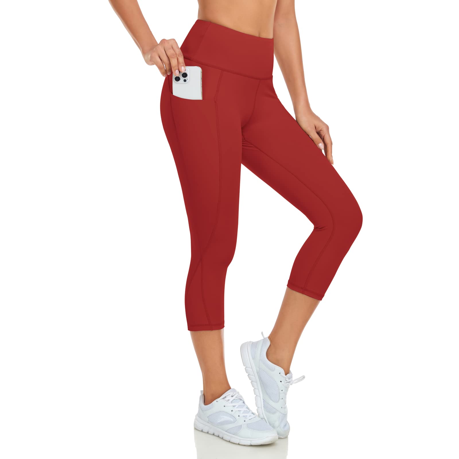 UURUN High Waisted Leggings for Women, Mesh Yoga Pants with Pockets, Tummy Control, Squat Proof, for Workout, Running, Stone Blue, L