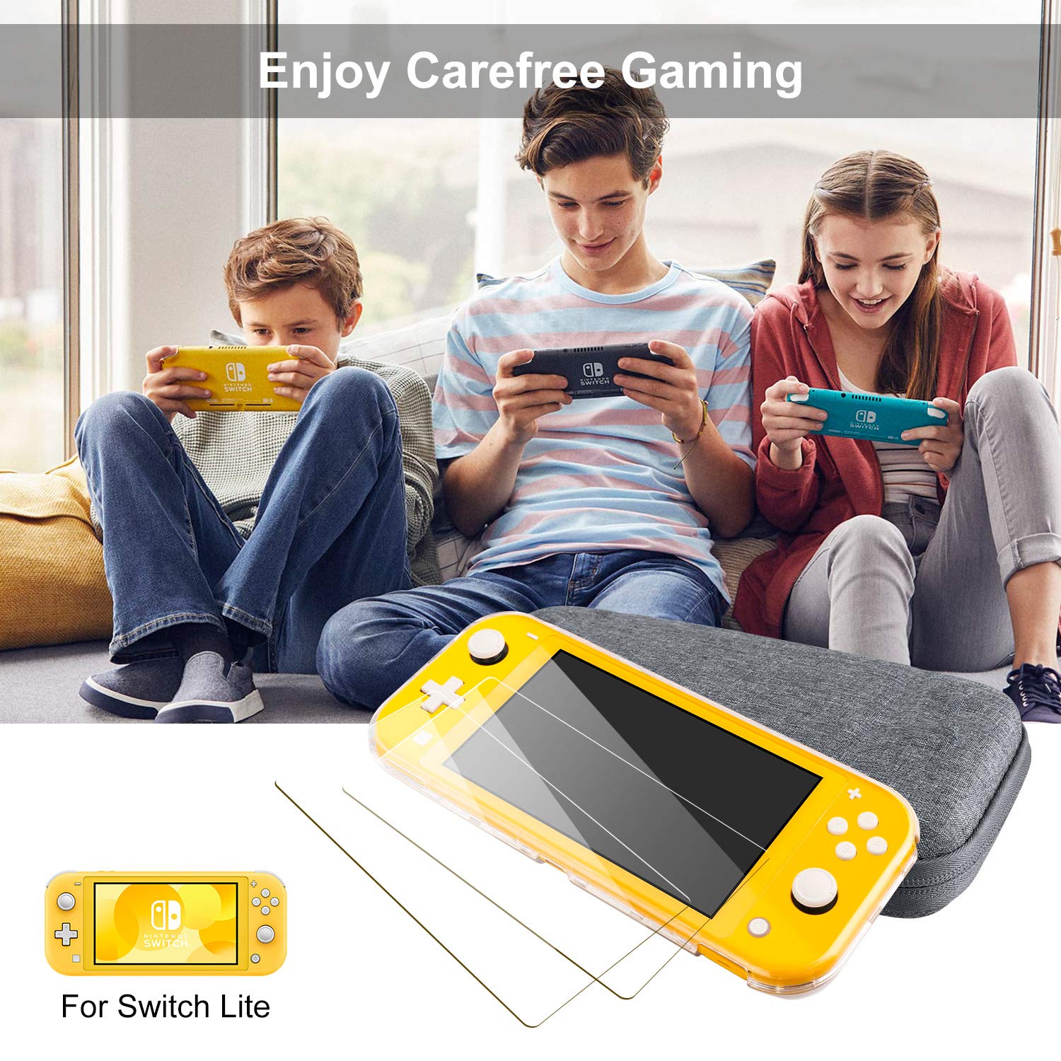 SELPONT do Switch Lite Case with 2 Screen Protectors, Portable Carrying Case for Nintendo Switch Lite 2019, Travel Carry Case with 10 Game Card Holders for Switch Lite, Switch Lite Accessories