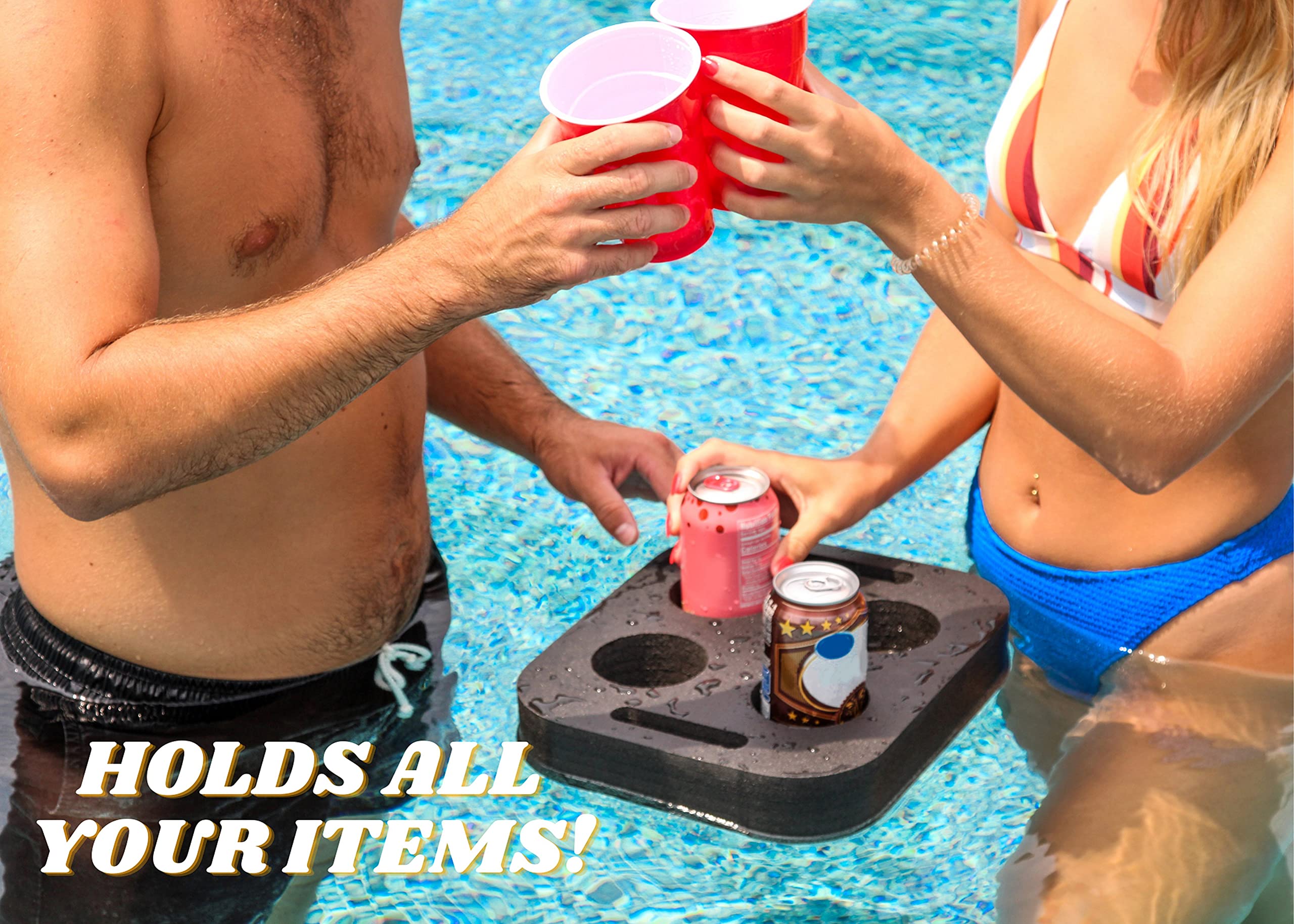 Polar Whale Drink Holder Floating Refreshment Tray for Pool or Beach Party Float Lounge Durable Black Foam 6 Compartment UV Resistant 12 x 10 Inches with Cup Holders