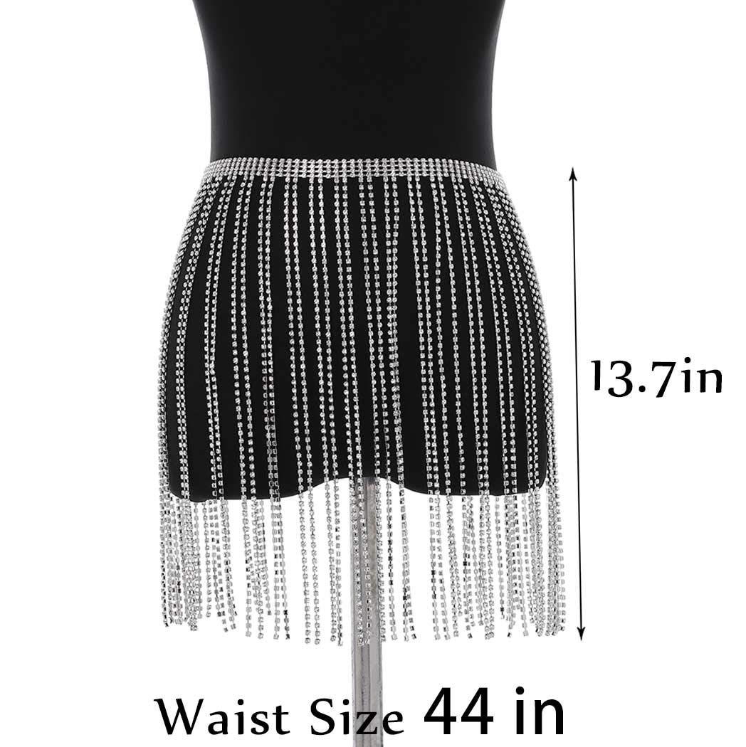 Yokawe Crystal Tassel Body Chains Belly Dance Skirts Rhinestones Bikini Hip Waist Chain Summer Beach Nightclub Accessories for Women (Silver)