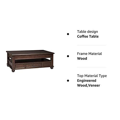 Signature Design by Ashley Barilanni Traditional Lift Top Coffee Table with 1 Storage Drawer, Open Shelf and Hidden Storage, Dark Brown