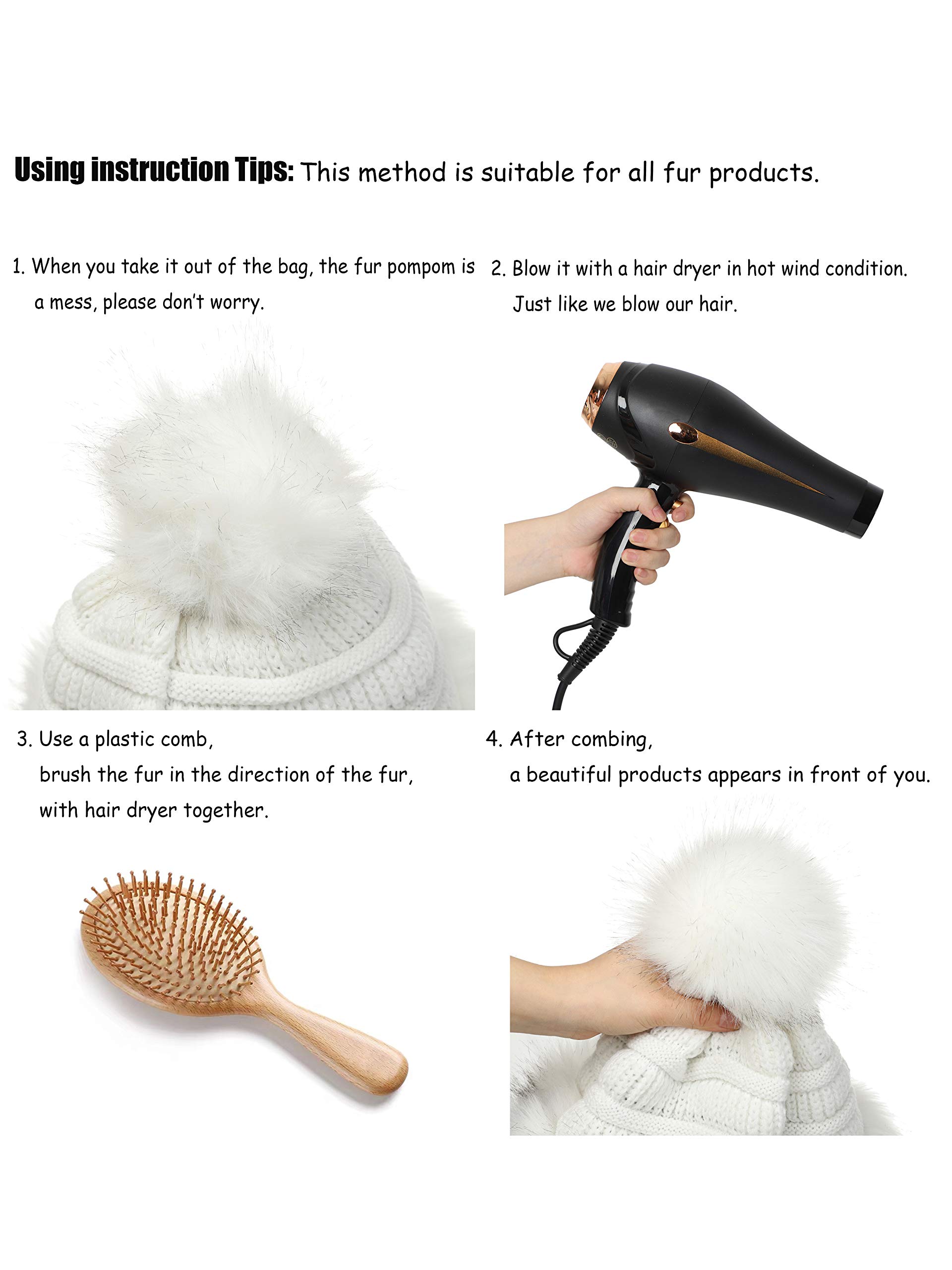 Soul Young Women's Faux Fur Hat Black Russian Cossack Knit Pompom Ski Snow Cap for Winter White(One Size,Black)