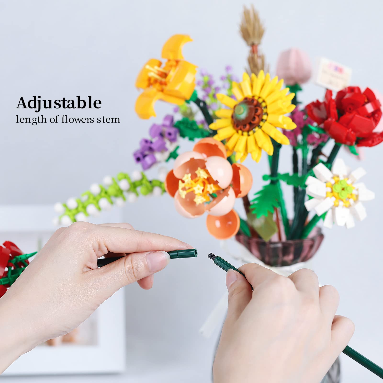 QLT Mini Bricks Flower Bouquet Building Sets, Artificial Flowers, DIY Unique Decoration Home, 547 Pieces Botanical Collection for Ages 8-12 yrs Old Girl for Gift(Not Compatible with Lego Set )