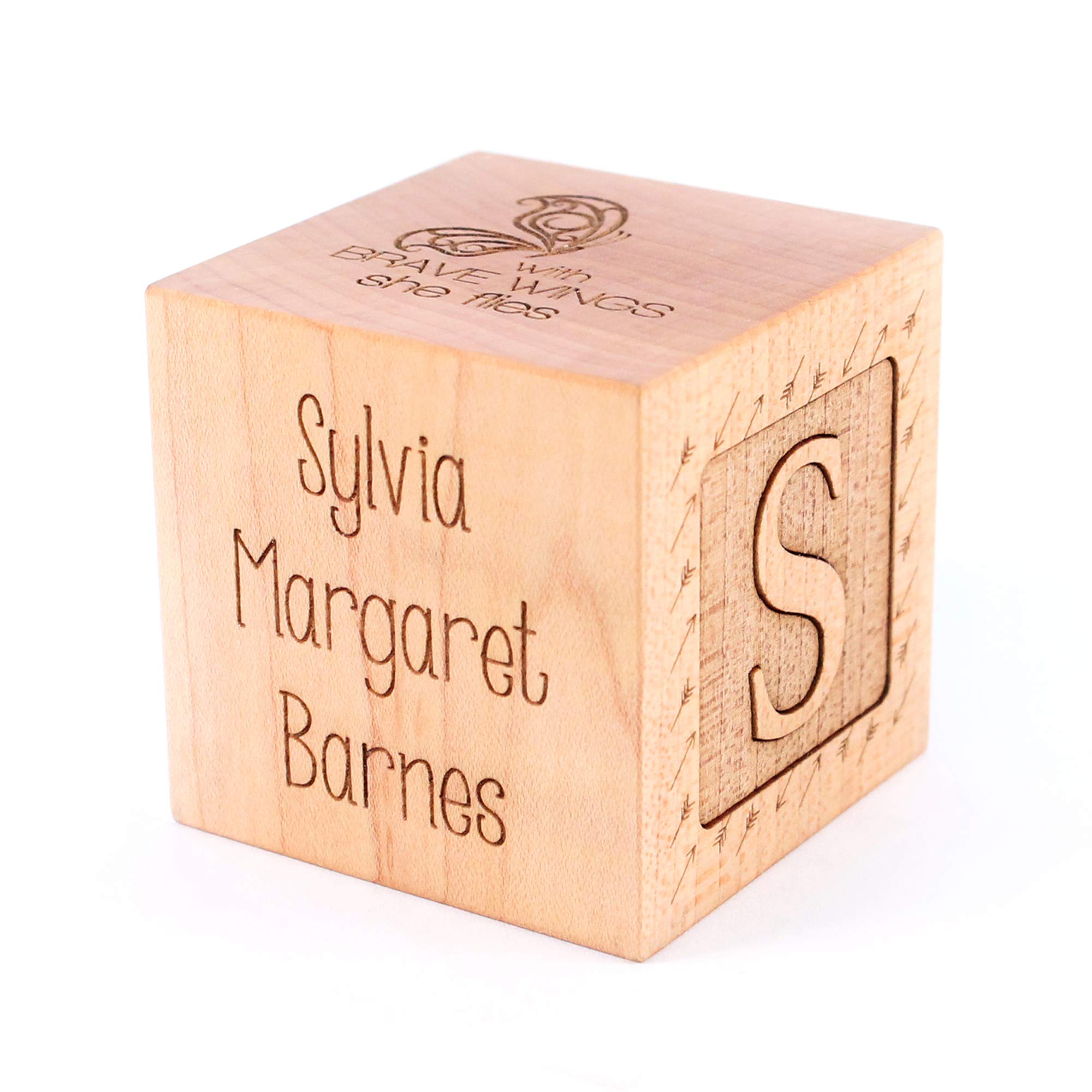 Smiling Tree Toys Customizable Keepsake Birth Blocks. All Natural, Wooden, Personalized Heirloom Gift for Baby or Toddler (Girl Block)