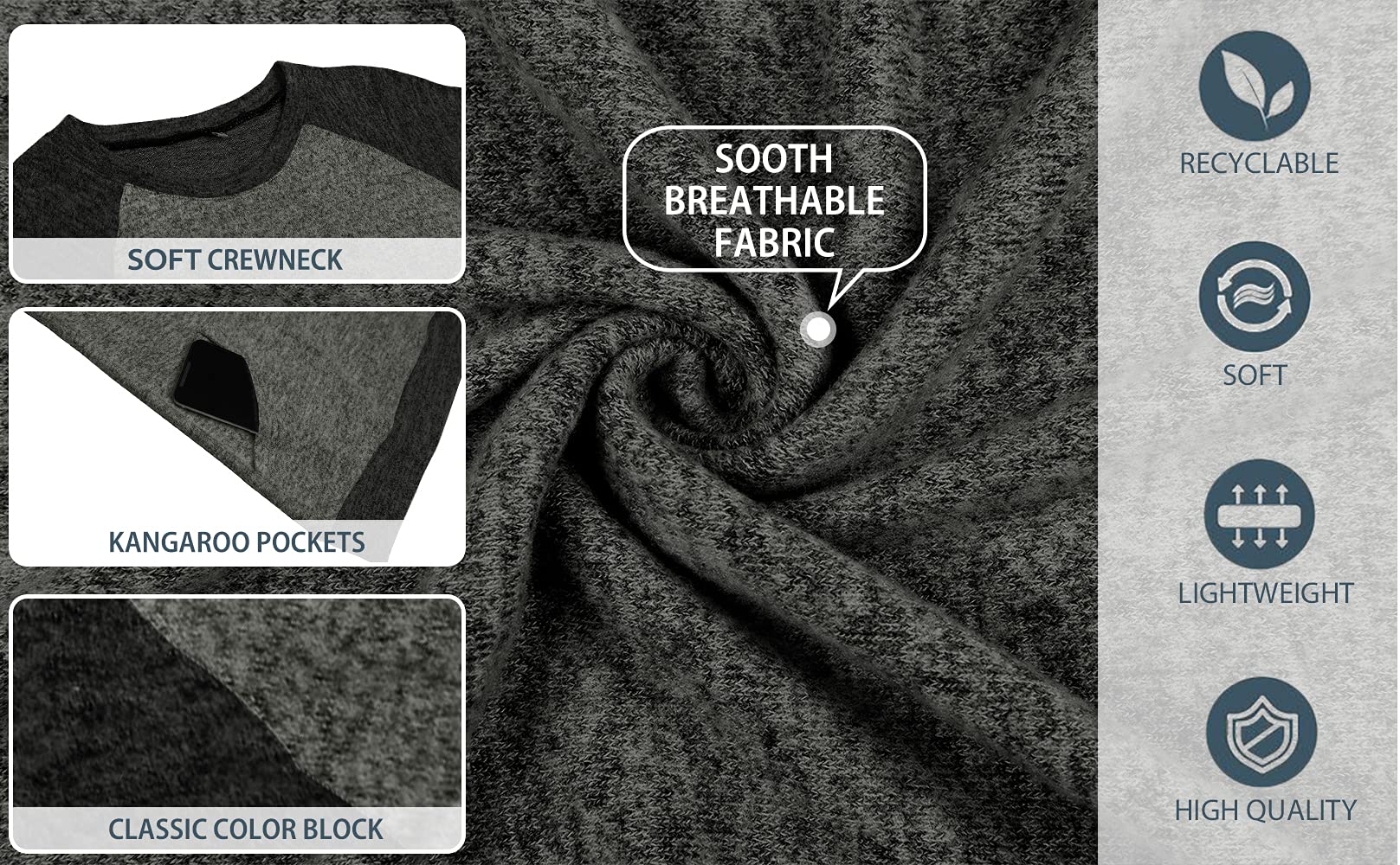 Tunic Sweatshirts for Women, Loose Long Sleeve Tunic Tops with Pockets Dark Gray L