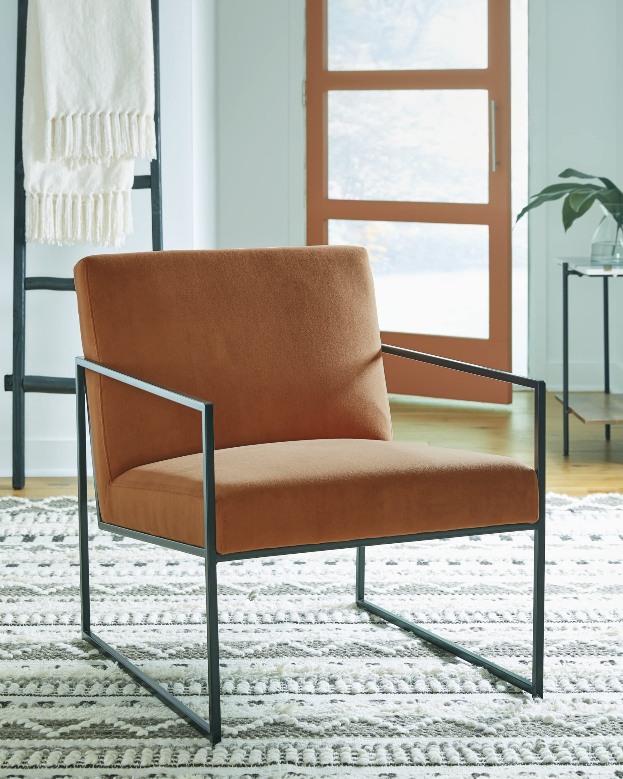 Signature Design by Ashley Aniak Contemporary 17" Velvet Upholstery with Metal Frame Accent Chair, Brown & Black