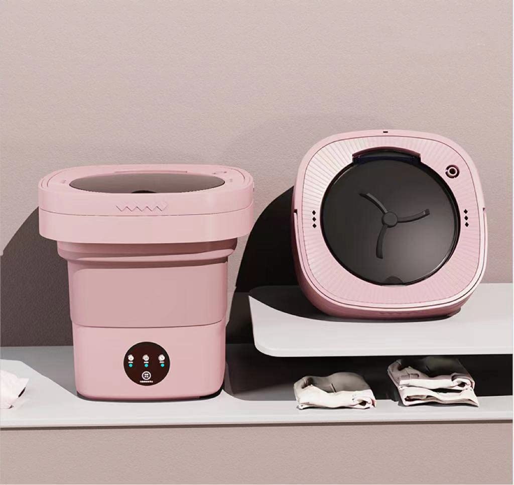 Portable Washing Machine, Mini Washer 6.5L Foldable Deep Cleaning for Underwear, Baby Clothes, or Small Items, Foldable Washing Machine for Apartments, Camping, Travel (Pink)