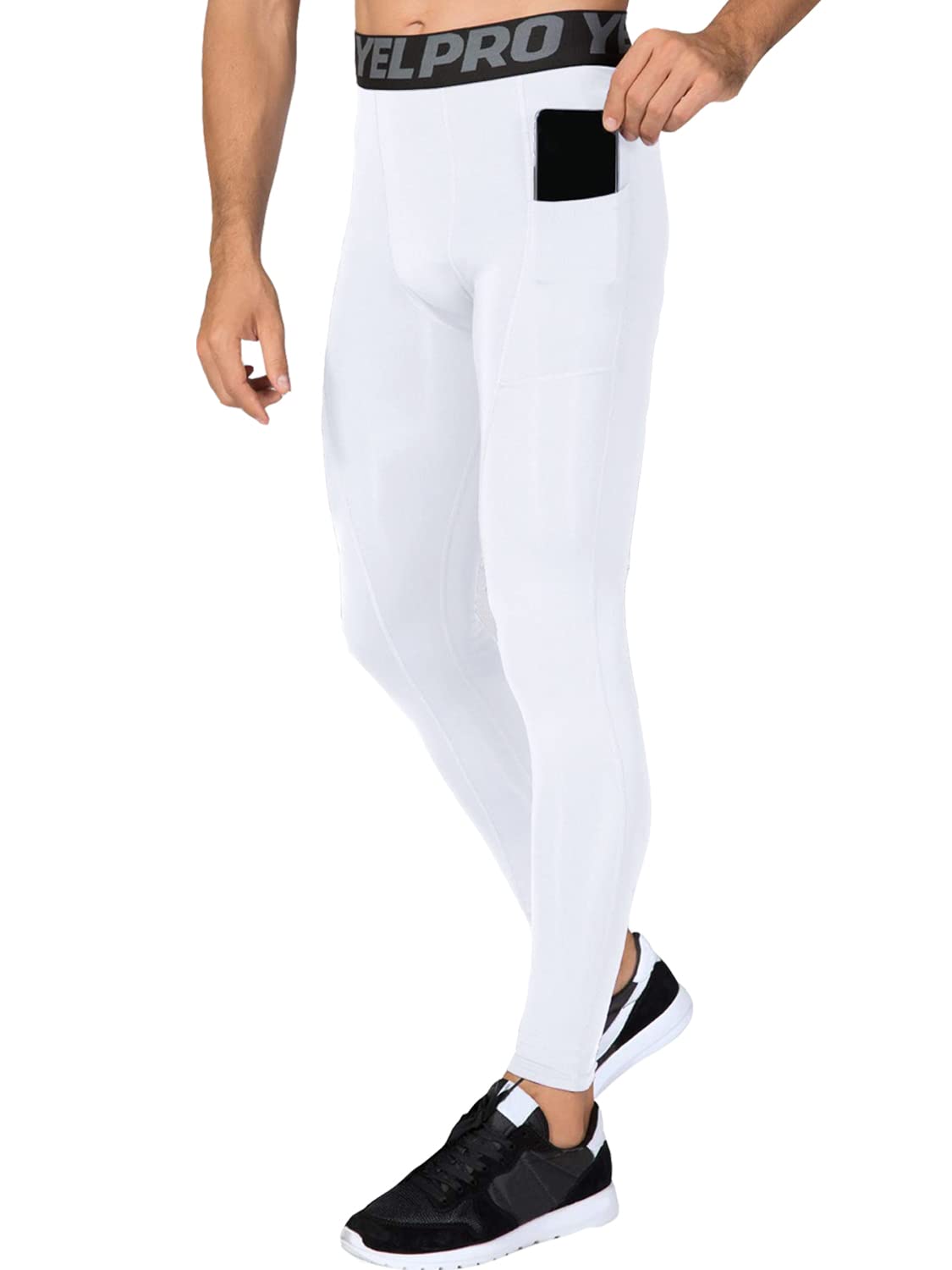 Yuerlian 3 Pack Men's Compression Pants Running Tights Workout Leggings Cool Dry Yoga Gym Pants with Pocket