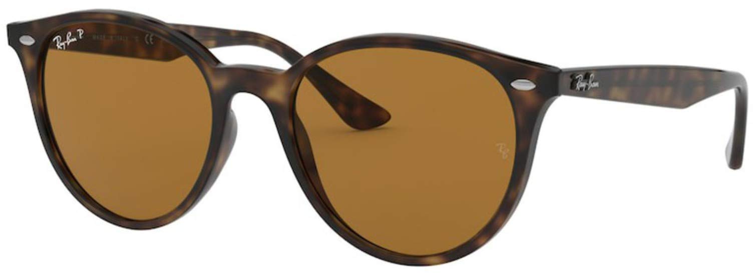 Ray-Ban RB4305F Low Bridge Fit Round Sunglasses, Light Havana/Polarized Brown, 53 mm