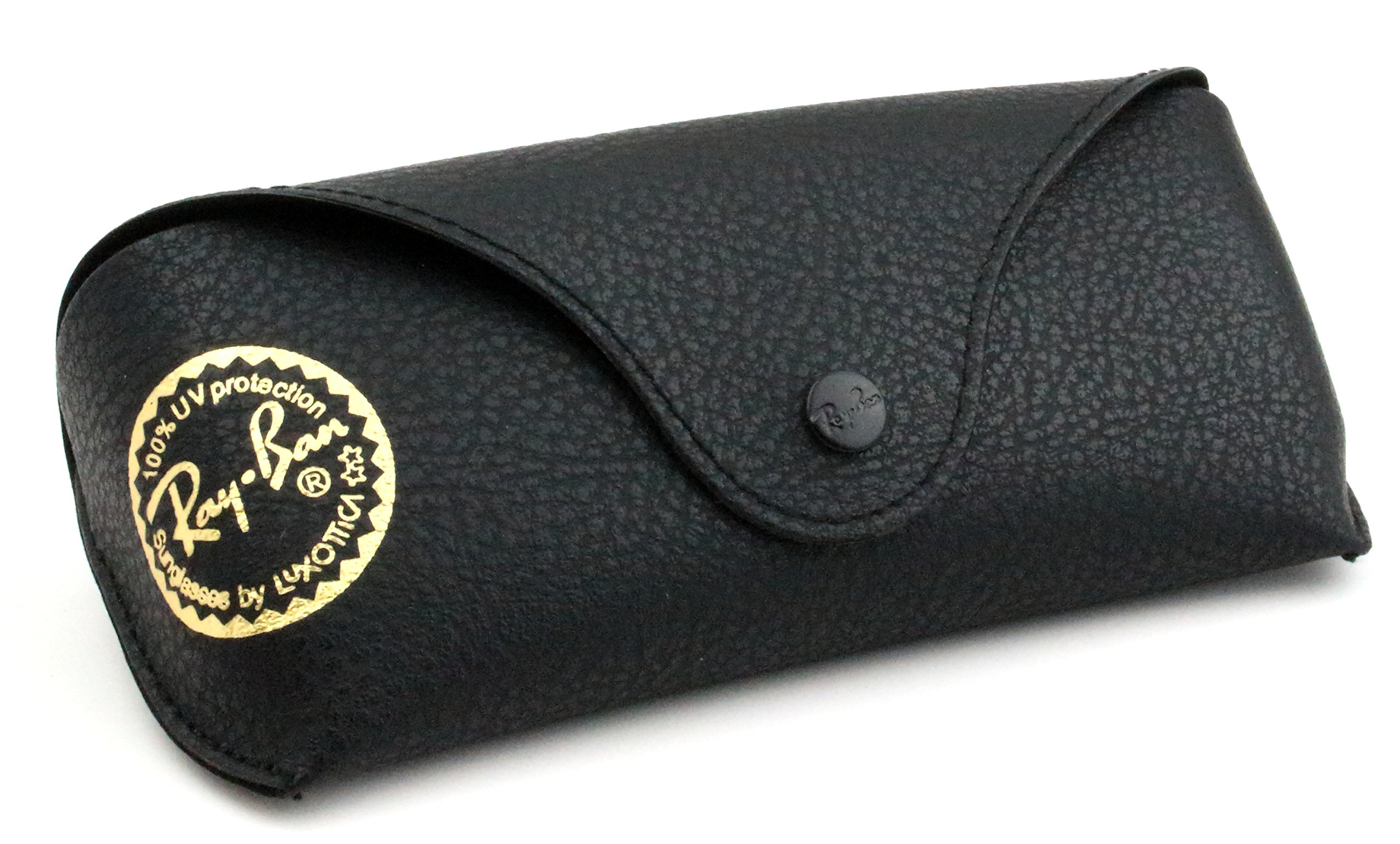Ray Ban Black Leather Like Medium Case With Gold Stamp, Authenticity Booklet, Microfiber Cloth