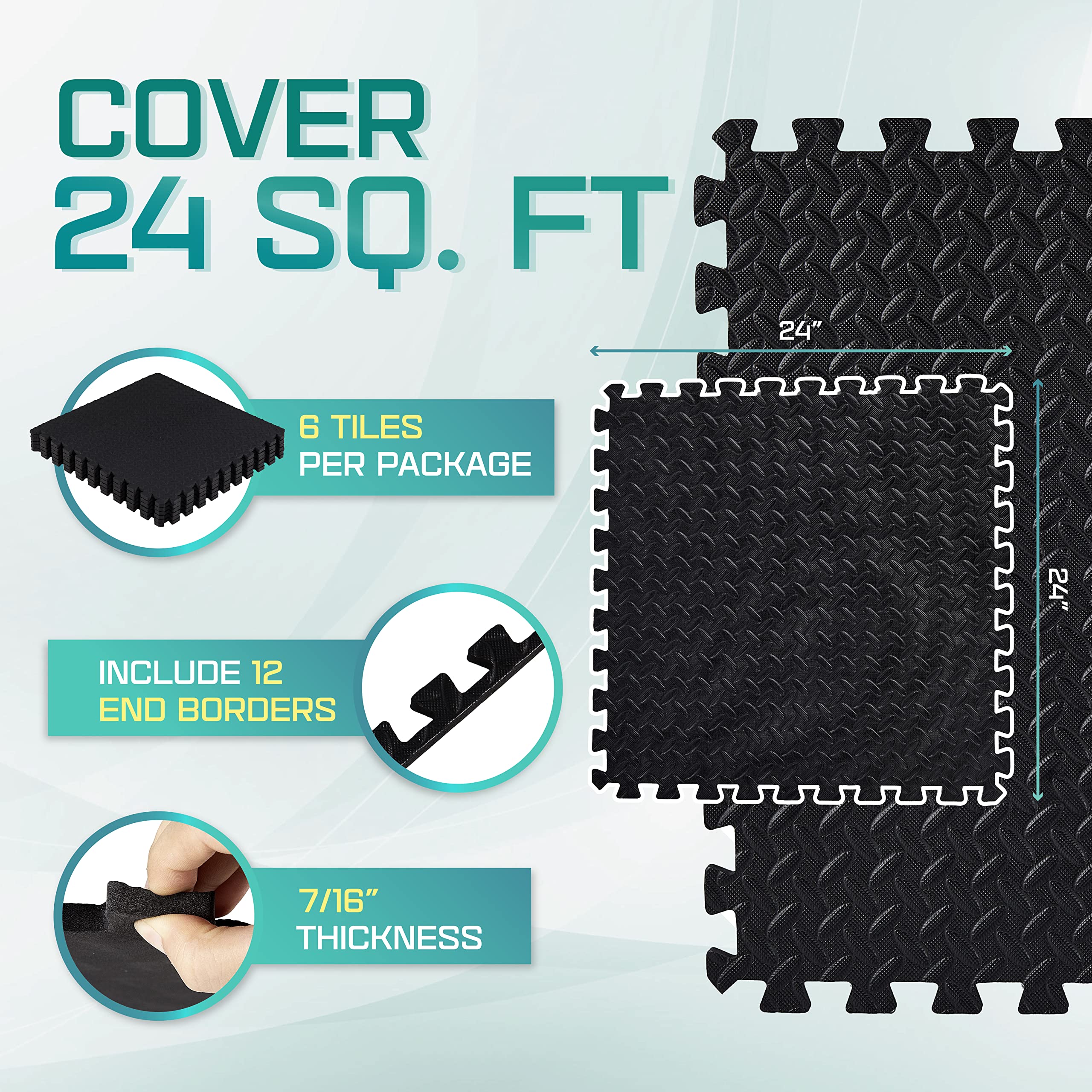 Yes4All 24SQFT-144SQFT Puzzle Exercise Mat for Home Gym, EVA Interlocking Foam Floor Tiles with Border for Workout Equipment