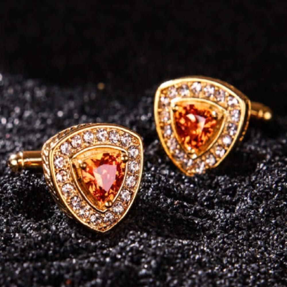V & L Crystal Cuff links β Fancy Unique Elegant Sparkling Luxury Gem Stone Cufflinks for men in Triangle - Perfect for Wedding, Formal, Suit, Business and Groom Cufflink (Gold)