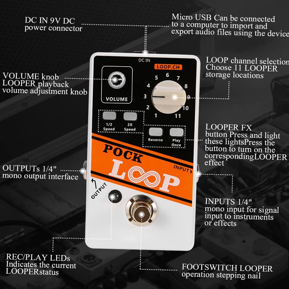 summina Looper Guitar Effect Pedal 11 Loopers Max.330mins Recording Time Supports 1/2 & 2X Speed Playback Reverse Functions True Bypass