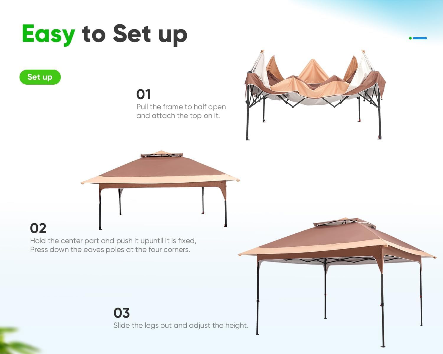 Quictent Pop up Gazebo Canopy 12 x 12, One Person Set up Portable Instant Folding Shelter, Outdoor Canopy Tent with Extra Shade for Backyard, Patio, Party - Tan&Brown