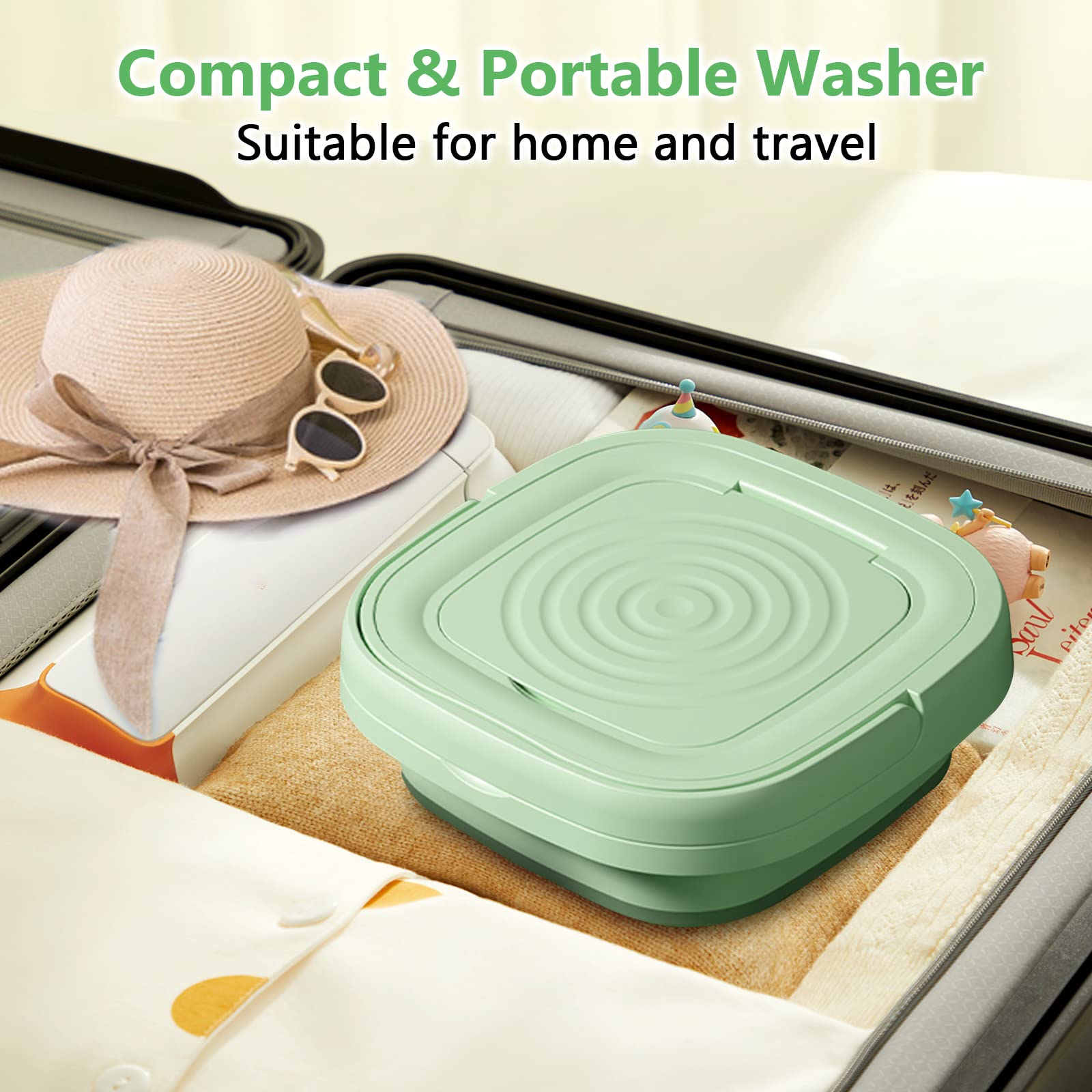 Portable Washing Machine for Apartments, Upgraded 8L Mini Folding Washing Machine Portable with Disinfection Function, Small Portable Washer Machine for Apartments, Dorm, Camping, RV, Travel Laundry