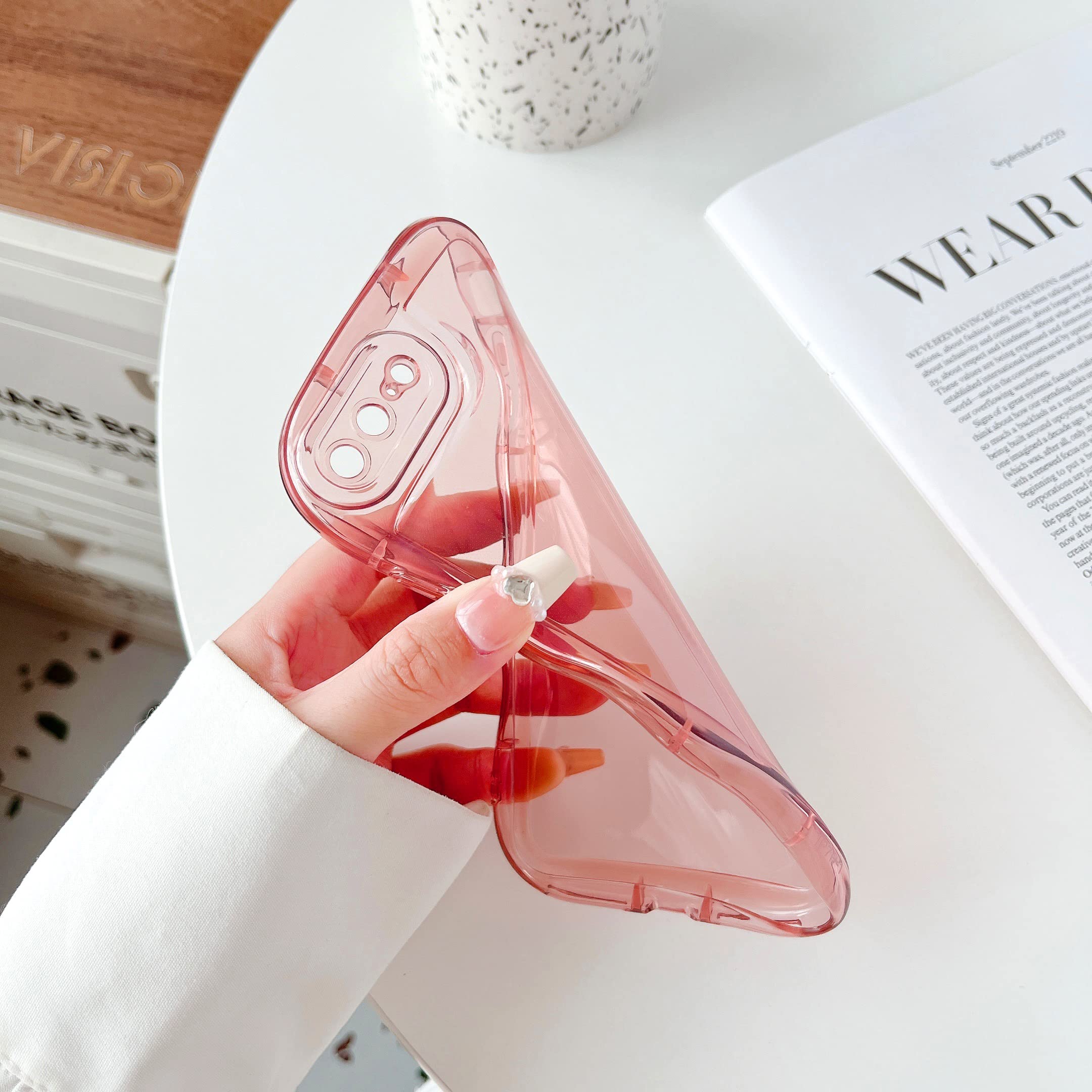 Qokey for iPhone 8 Plus Case,iPhone 7 Plus Case 5.5 inch Cute Clear Love Case Frame Wavy Edge Transparent Full Protective Soft TPU Shockproof Phone Cases Cover for Women Girls,Pink