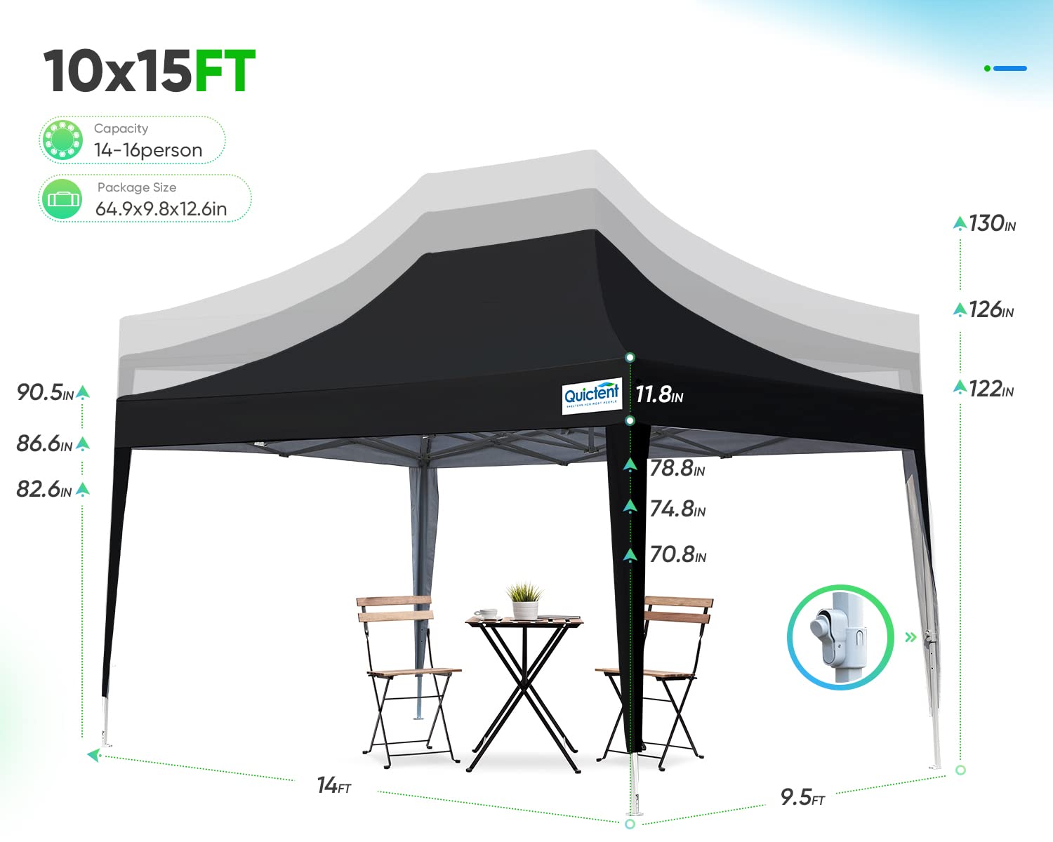 Quictent Privacy 10x15 EZ Pop up Canopy Tent Instant Folding Party Tent Photo Booth with Sidewalls and Wheeled Carry Bag Waterproof (Black)