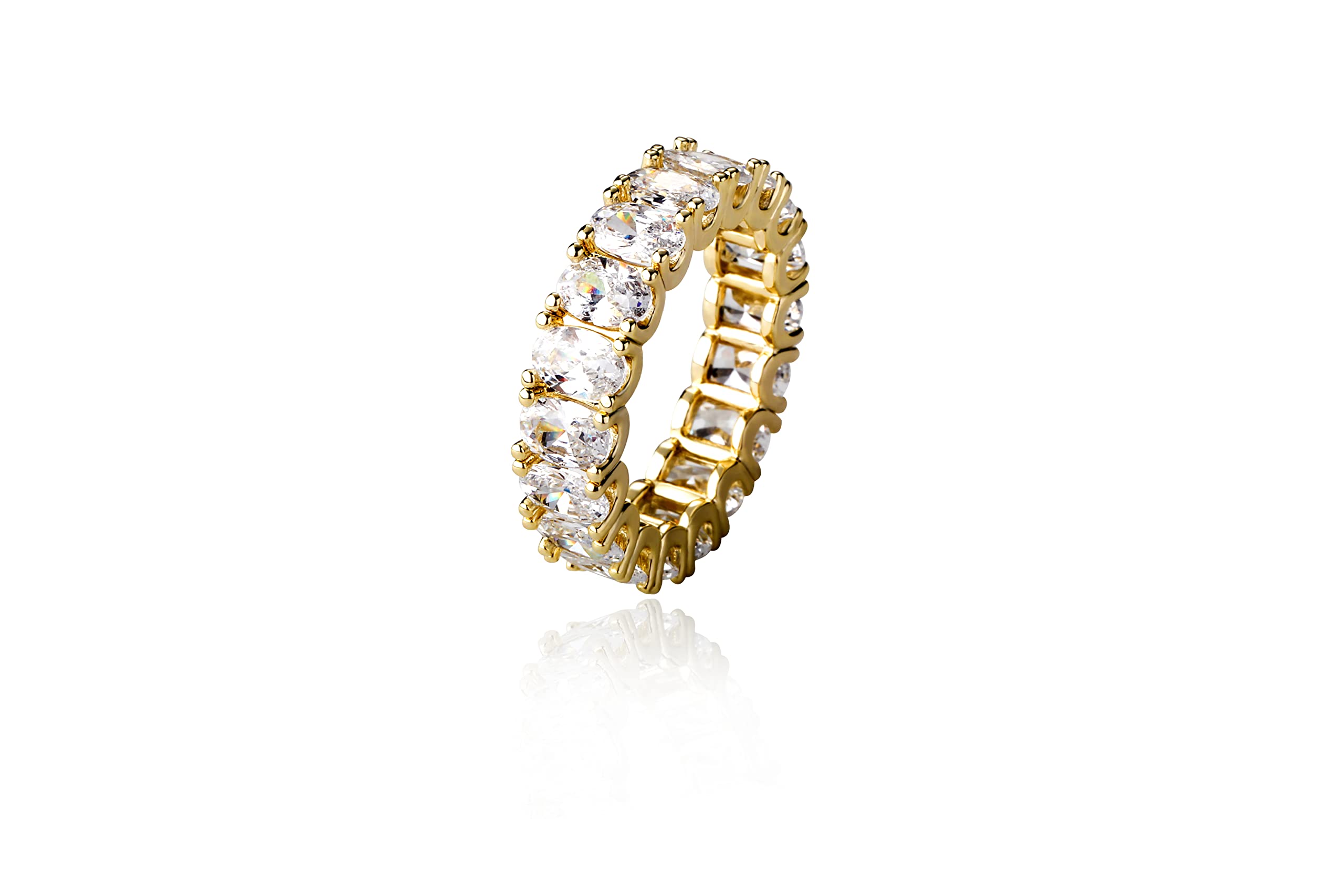 TOPGRILLZ Iced Out Baguette Oval Ring Cubic Zirconia Diamond 14K Gold Silver Band Pinky Eternity Ring for Men Women(Gold, 10)