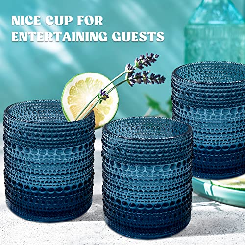 UPZAI 12oz Vintage Drinking Glasses Set of 4, Kitchen Glassware Old Fashioned Glass Cups, Aesthetic Water Cups for Beside Beverage Juice Coffee Beer Cocktail Whiskey (Blue)