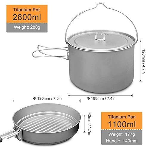 YFDM Cookware Set Pot Camping Pan 2.8L Pot with 1.1L Pan for Outdoor Camping Backpacking Hiking Picnic Cooking