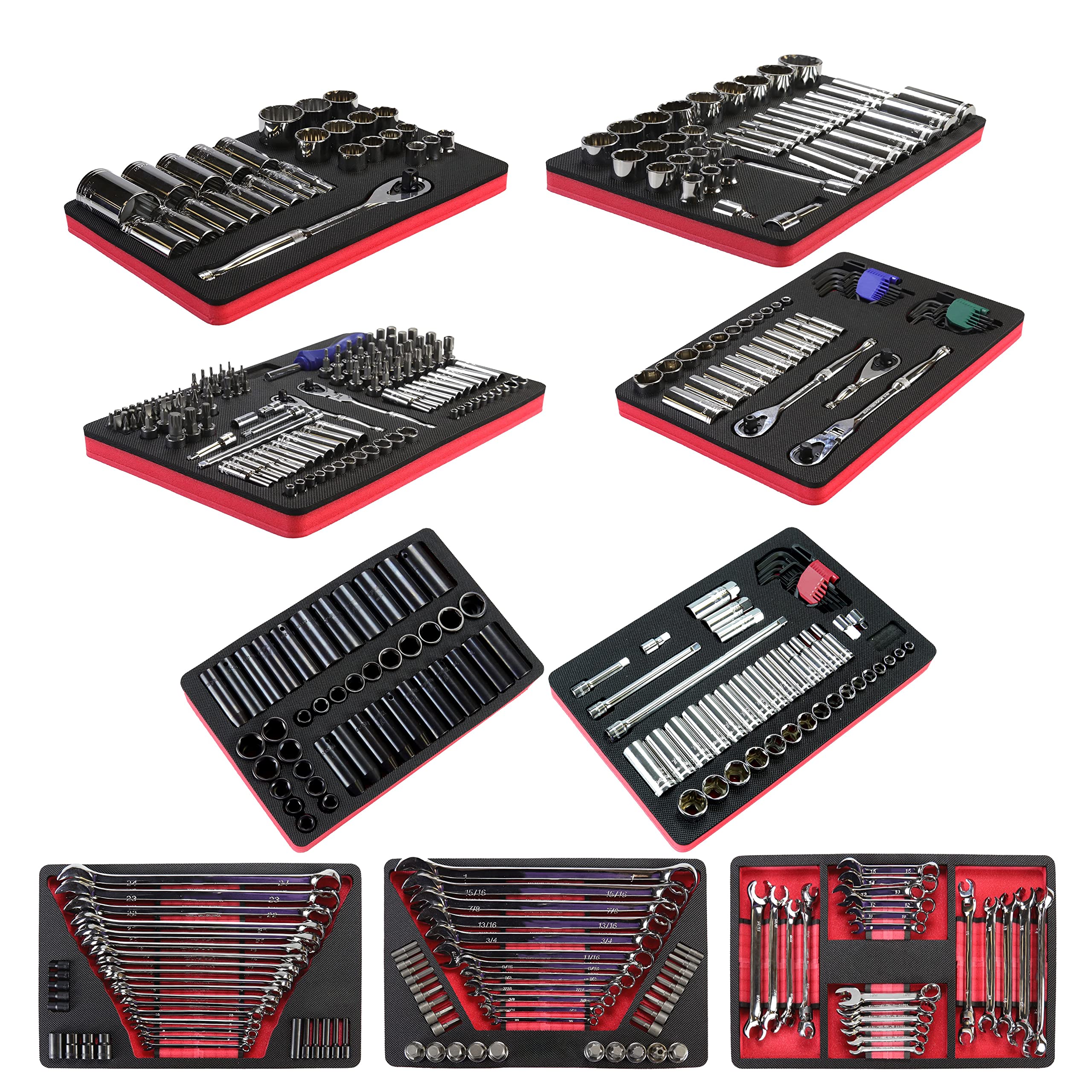 Polar Whale Tool Drawer Organizer Inserts Fits Duralast 435 Piece Mechanics Set Red and Black Durable Foam Trays Holds Many Tools ONLY For 61-990 1089589 Fits Most Cabinet and Chest Drawers