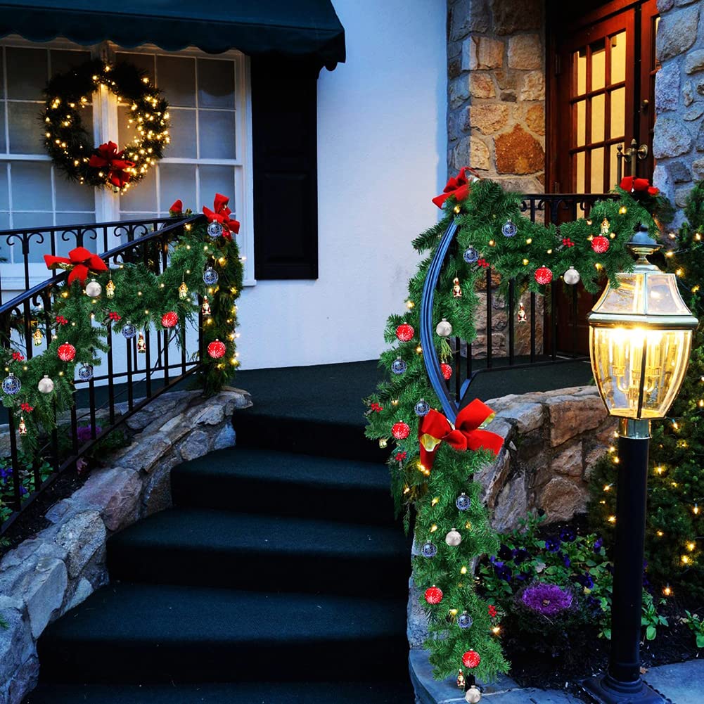 Roveinsia 9 Feet Christmas Garland 220 Branches Xmas Artificial Decorations for Doors Stairs Fireplace