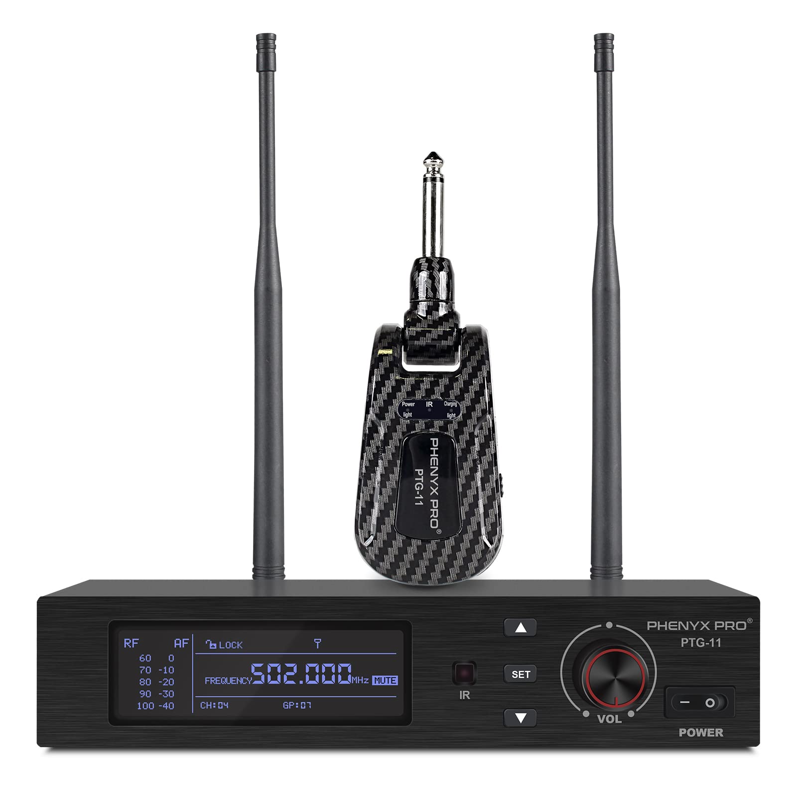 Wireless Guitar System, Phenyx Pro True Diversity Guitar Wireless Set w/Rechargeable Wireless Guitar Transmitter, 100 UHF Channels, Wireless Instrument System for Electric Guitar Bass (PTG-11)