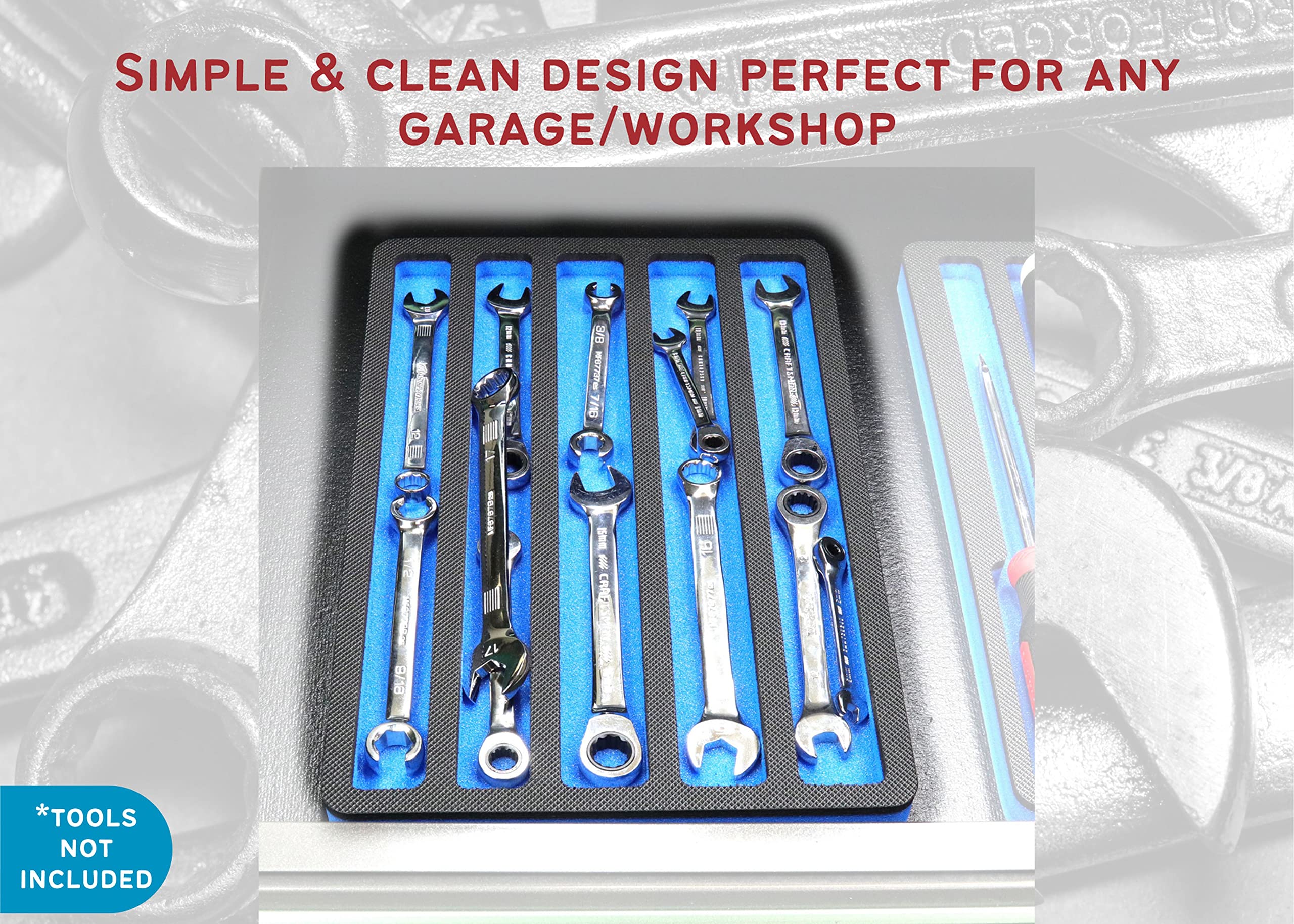 Polar Whale Tool Drawer Organizer 3-Piece Wrench Insert Set 5 Pockets Blue and Black Durable Foam Holds Many Tools 15 x 10 Inch Trays Fits Craftsman Husky Kobalt Milwaukee Many Others
