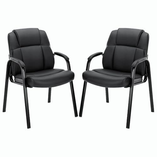 Sweetcrispy Waiting Room Chairs Reception Chairs Office Guest Chairs Set of 2, Big and Tall Desk Chair No Wheels Executive Office Chair PU Leather Conference Room Chairs Lobby Chairs with Padded Arms