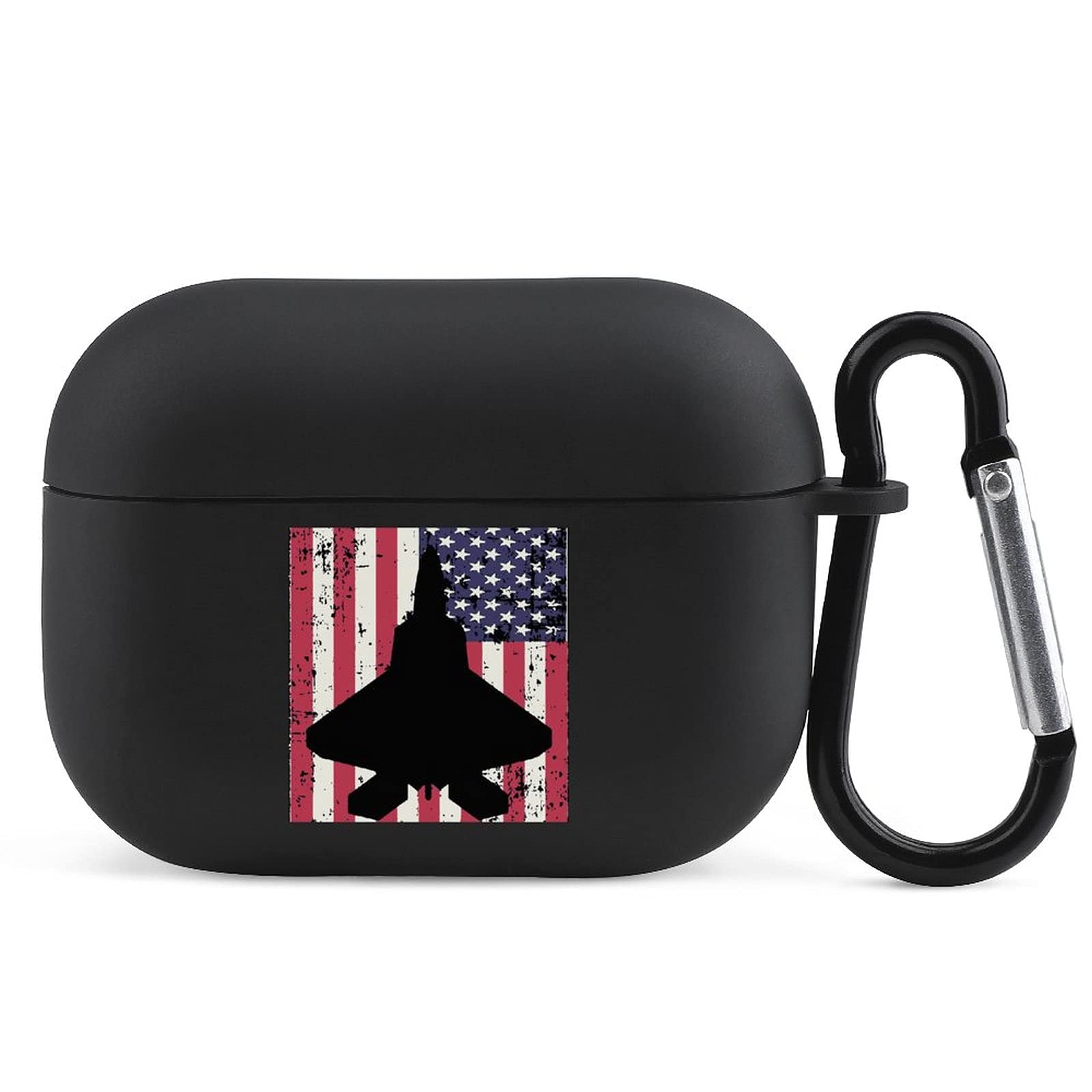 Patriotic F-22 Raptor Fighter Jet American Flag Silicone Protective Shockproof Cover Compatible with Apple Airpods Pro Wireless Charging Case