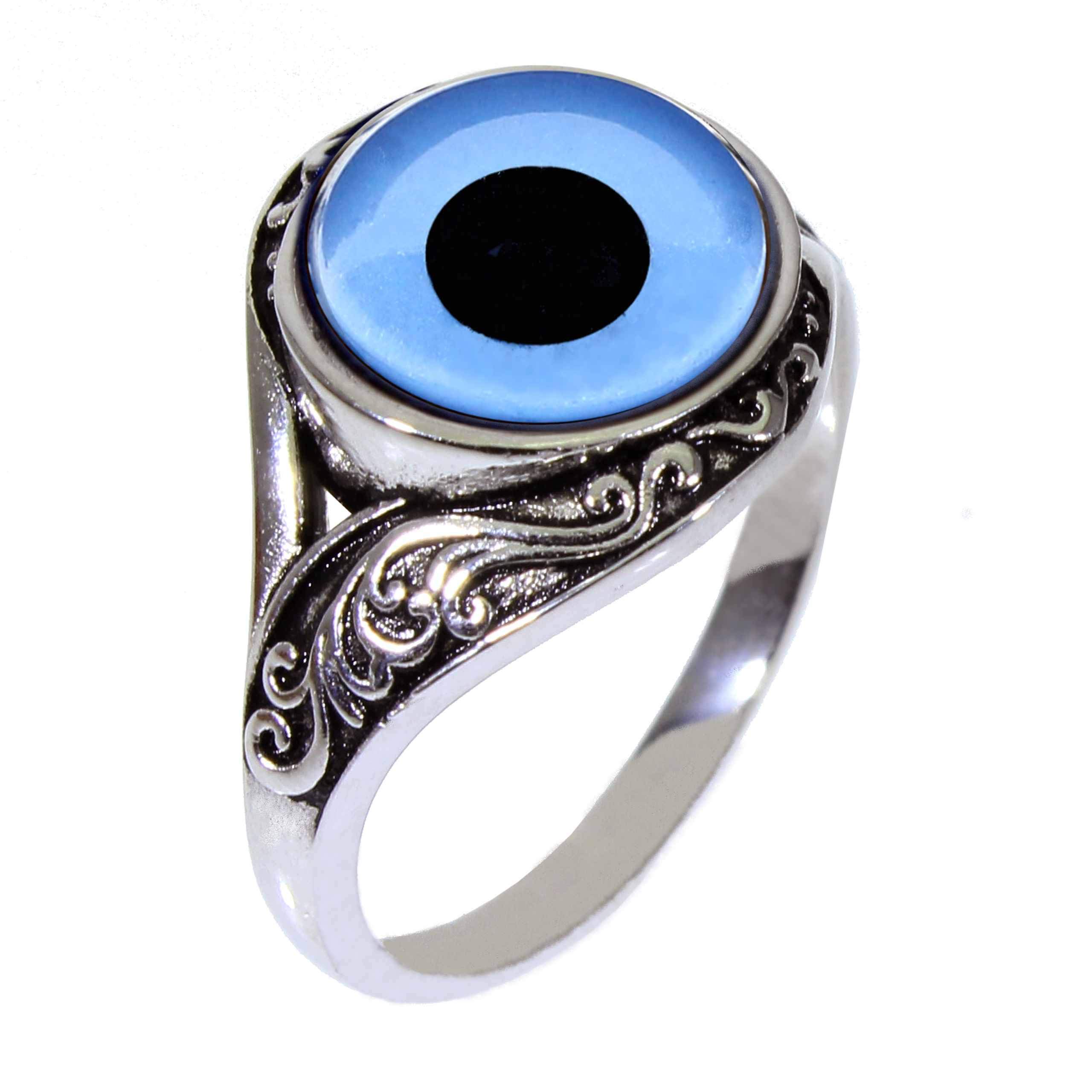 Steel Dragon Jewelers Stunning Designer Eye Ring - Choose from 21 Handcrafted Animal and Fantasy Glass Eyes (Evil Eye, 7)