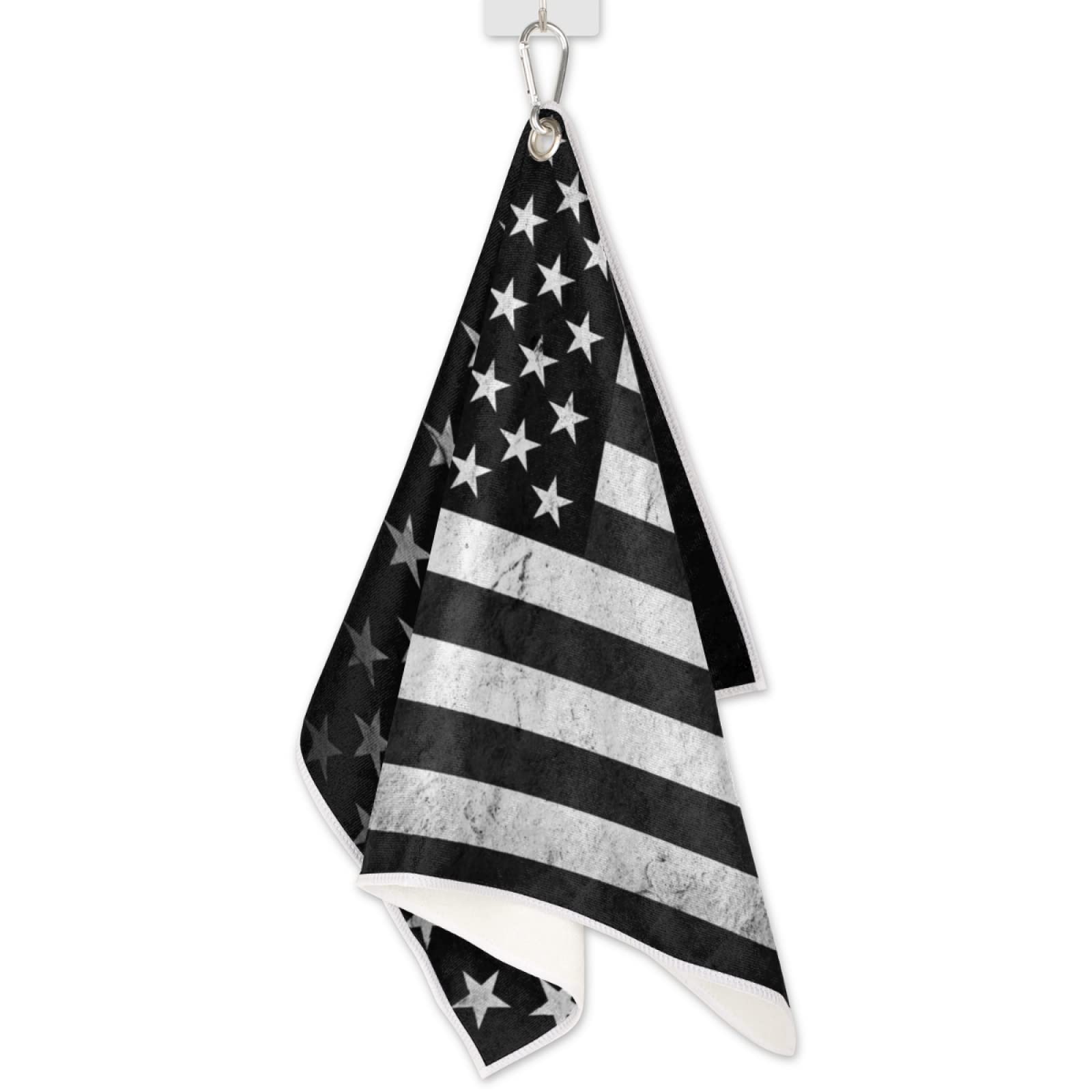 White Black American Flag Microfiber Golf Towel Breathable Quick-Drying Portable Golf Towel Machine Washable Lightweight Golf Towel for Yoga Workout Golf Sport Running 24x15in