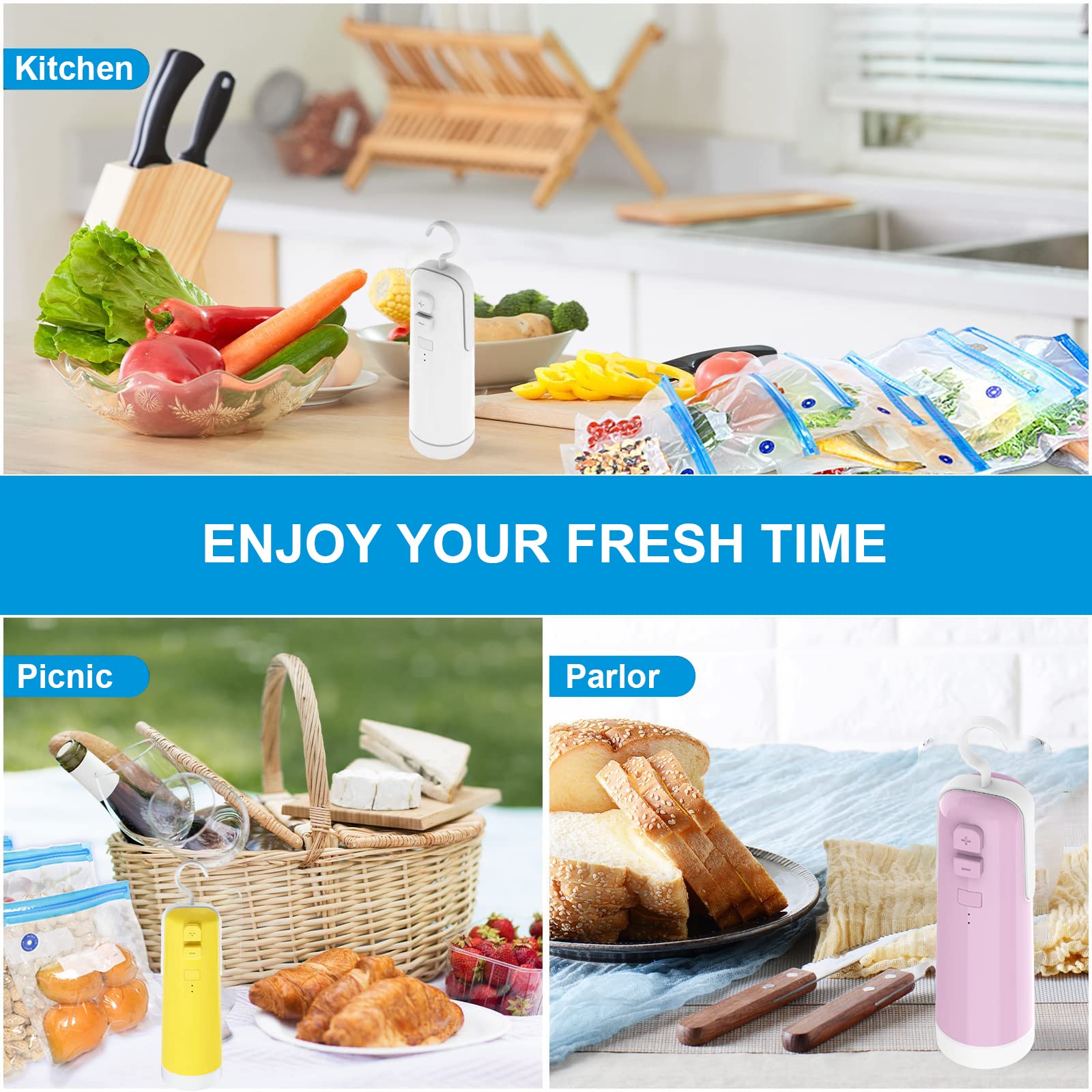 Rechargeable Handheld Vacuum Sealer Machine,4 IN 1 Heat Sealer Cutter Inflation Tool,Portable Mini Food Bag Saver Packing Sealing System for Jars Meat Storage Chamber Chips Snacks(White)