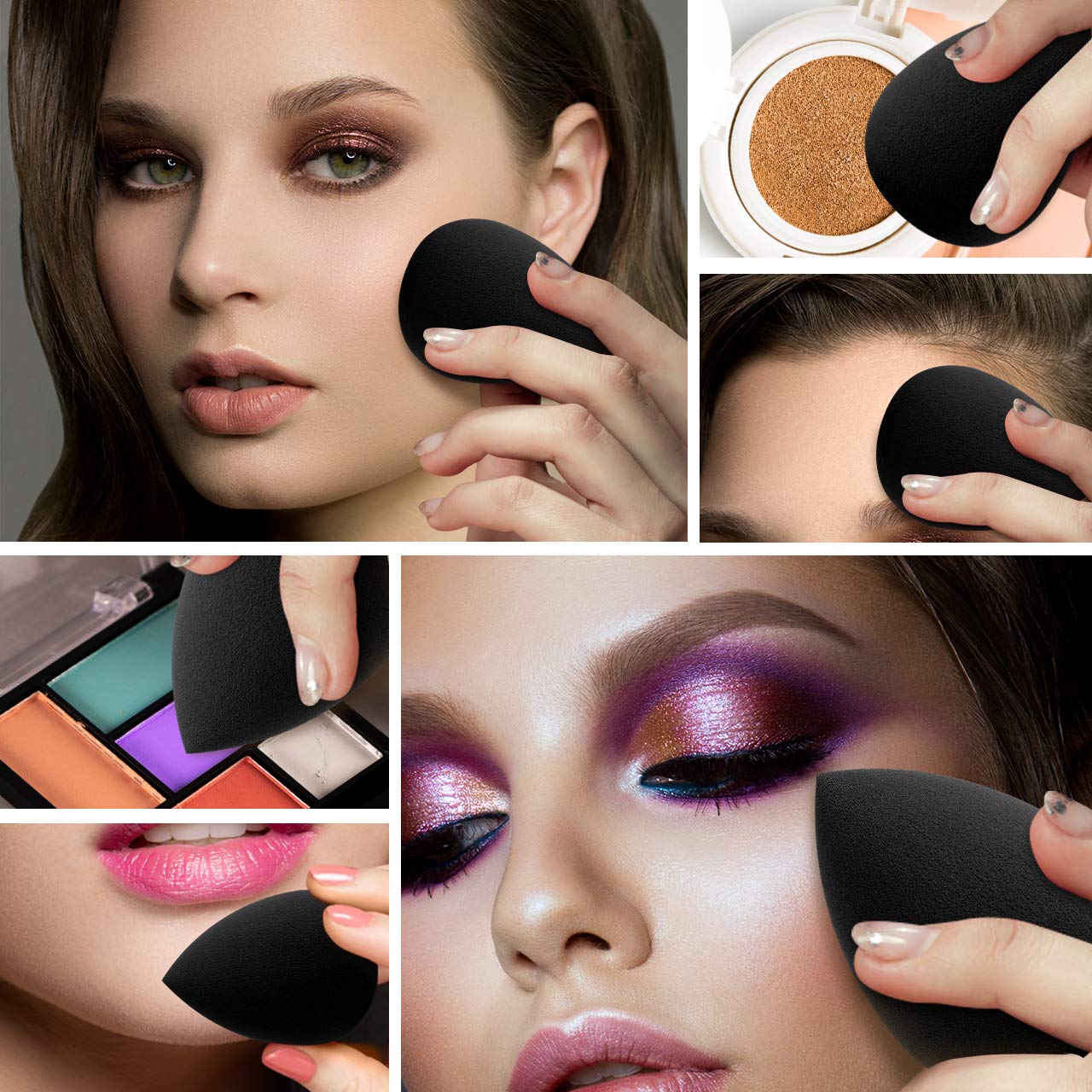 Syntus Makeup Sponge Set, 10 Pcs Beauty Foundation Sponges Blending Latex-free Washable Cosmetic Blender Applicator Puff, Flawless for Powder Liquid Cream, Black
