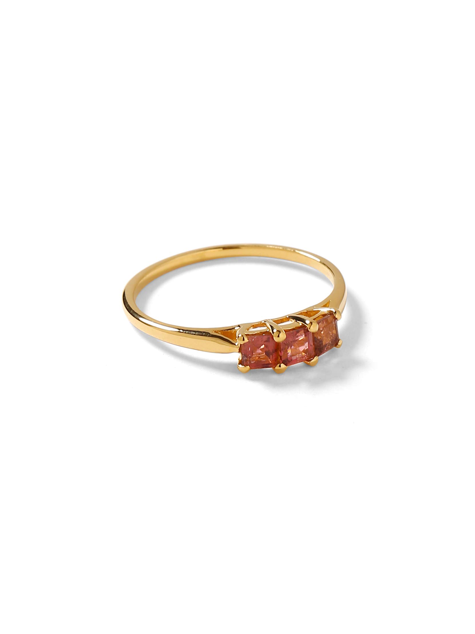 YoTreasure 0.45 Ct. Pink Tourmaline Solid 10k Yellow Gold 3 Three Stone Engagement Ring