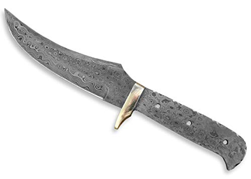 Whole Earth Supply Upswept Skinner Damascus Knife Blank +Brass Finger Guard for Custom Making Knives Blade Blades Blanks Hunting