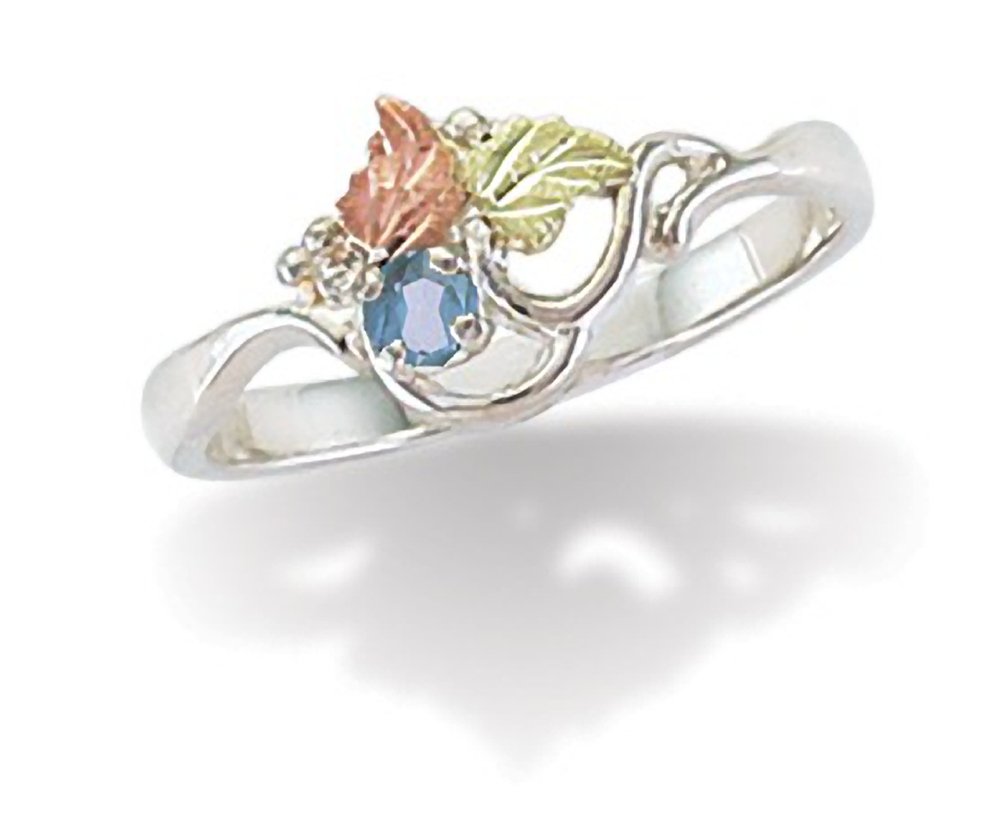 Sterling Silver Black Hills March Birthstone Ring with 3 MM Round Synthetic Aquamarine - Ring Size 9
