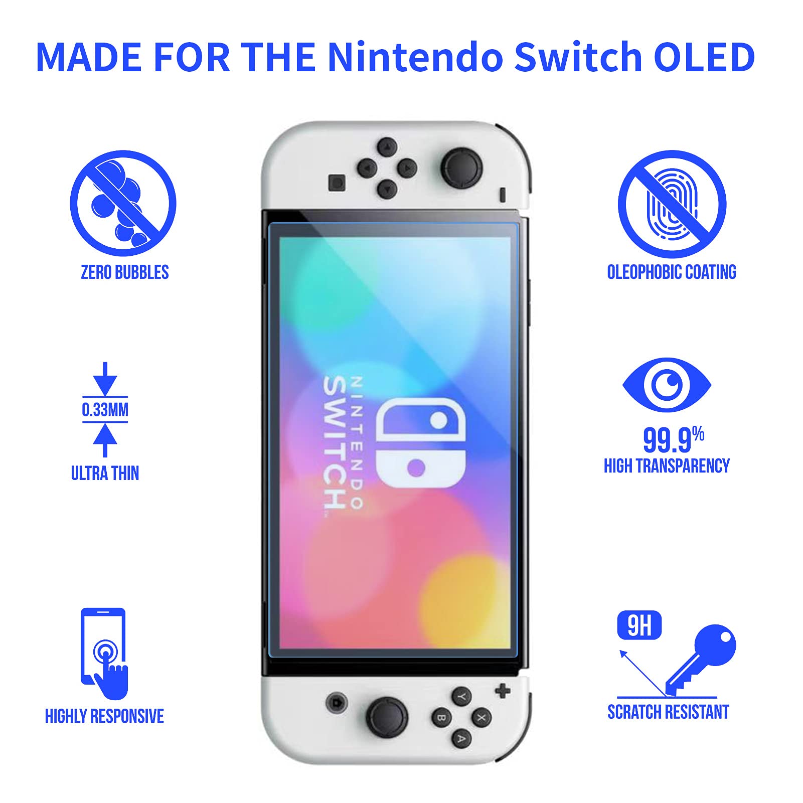 ZXYWEI (3-Pack Tempered Glass Screen Protector Compatible with Nintendo Switch OLED Model Anti-Scratch Ultra-Thin 0.33mm Clear Glass Film Replacement for Nintendo Switch OLED Accessories (7 Inches)