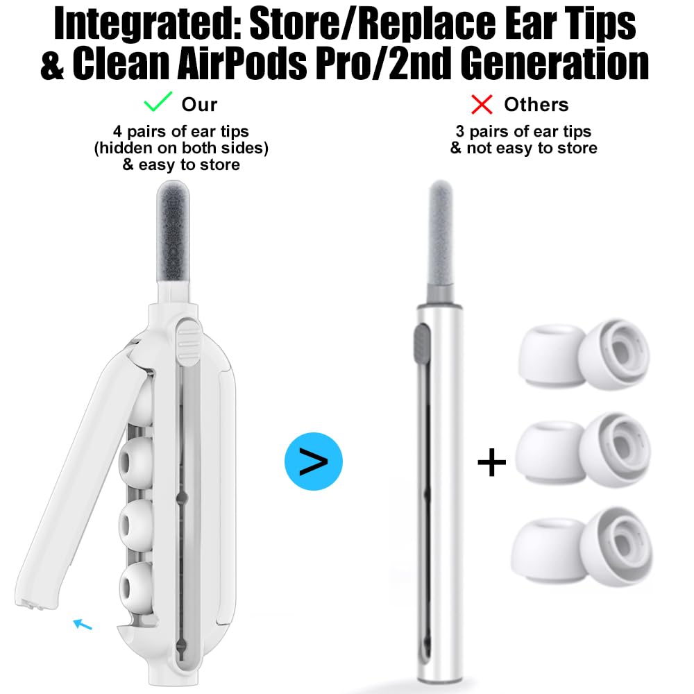 SAYAFAN 4 Pairs Replacement Ear Tips for Airpods Pro & 2nd Generation and Cleaner Kit, 5 in 1 Cleaning Pen with Polishing Cloth, Silicone Ear Tips with Noise Reduction Hole (XS/S/M/L)