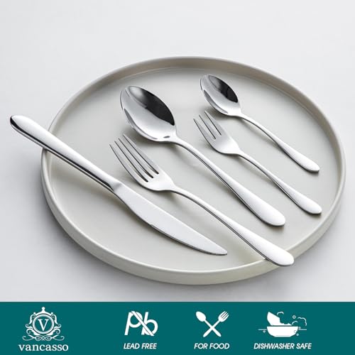 vancasso 30-Piece Silverware Set Service for 6, 18/10 Stainless Steel Flatware Cutlery Set Include Knives/Spoons/Forks, Gift Box & Mirror Polished, Heavy Silverware Set for Home, Kitchen & Restaurant